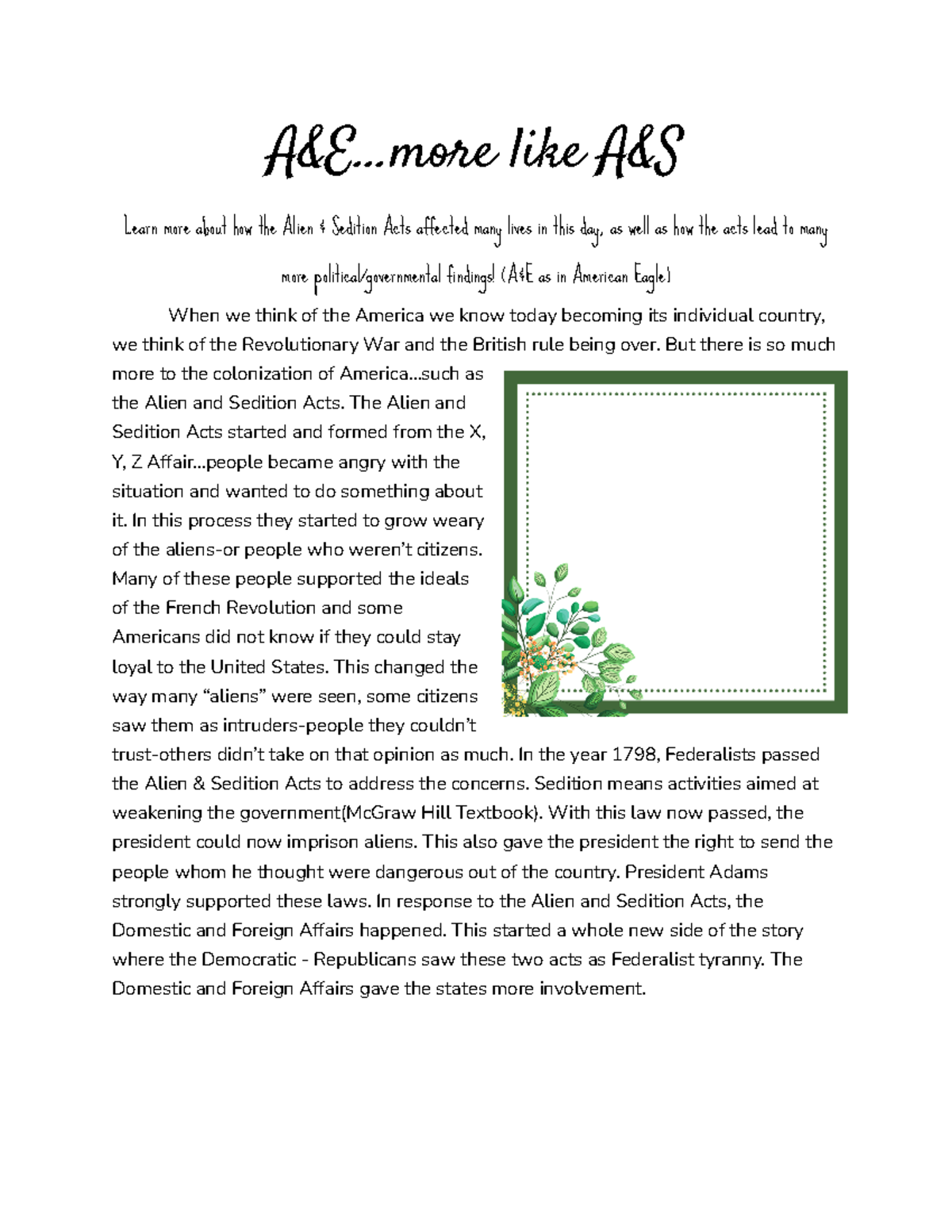 Alien & Sedition Acts 'Notes' - A&E.. like A&S Learn more about how the ...