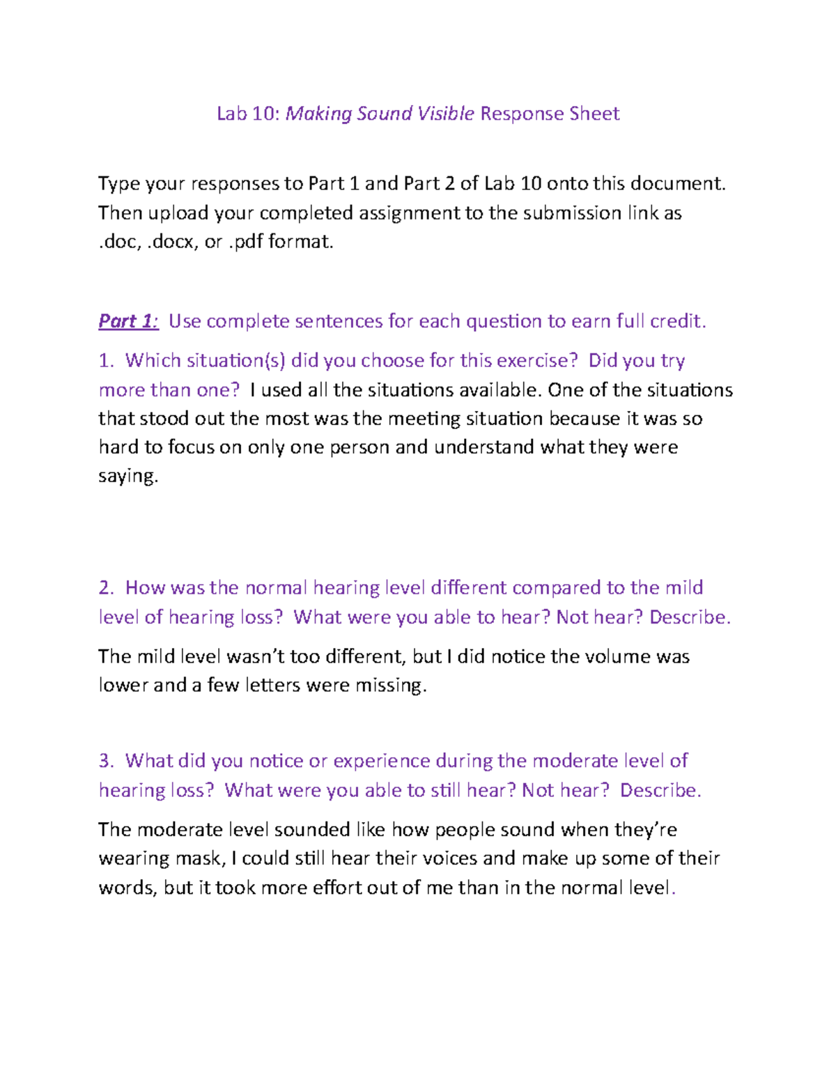 Lab 10 Response - Lab 10: Making Sound Visible Response Sheet Type your ...