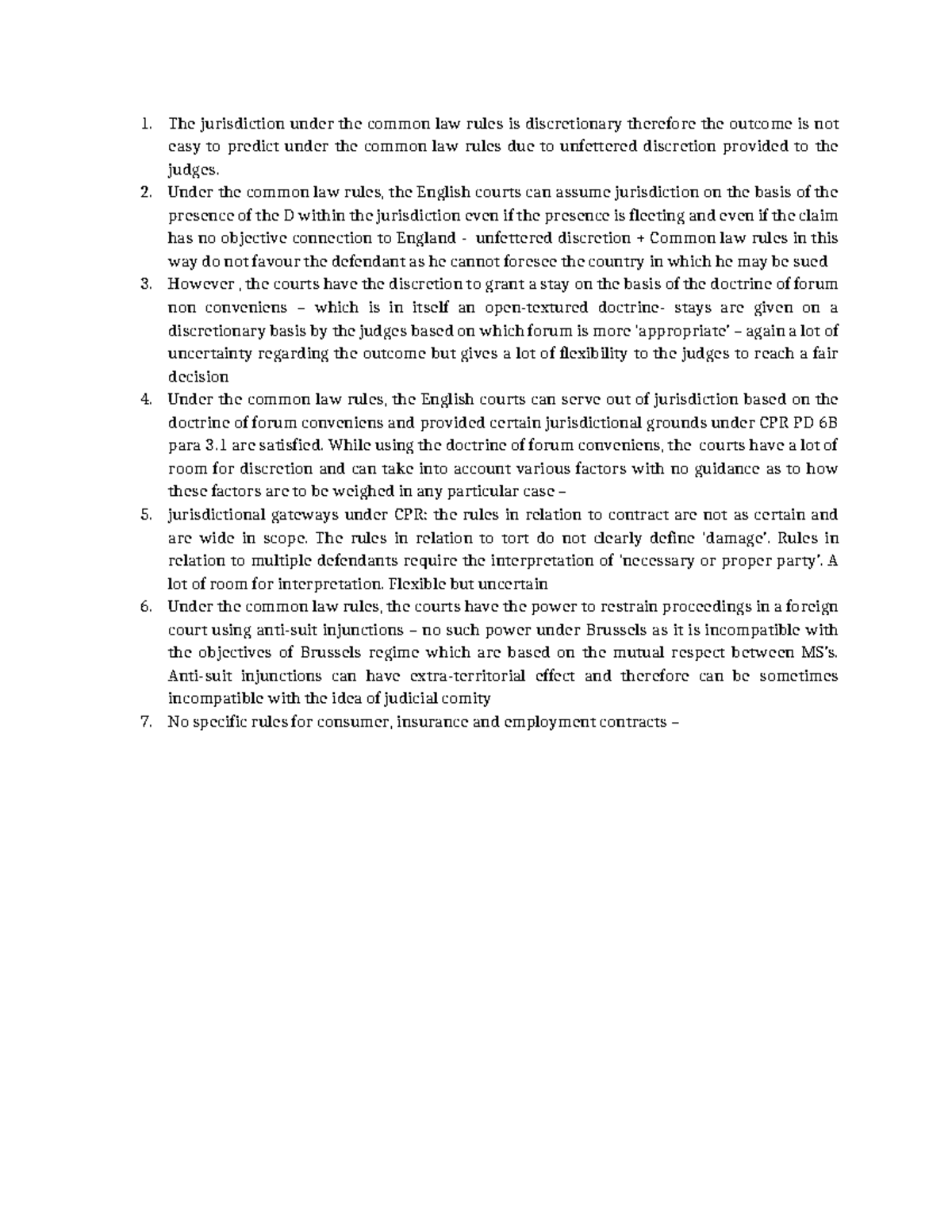 Jurisdiction Common law rules analysis - The jurisdiction under the common law rules is - Studocu
