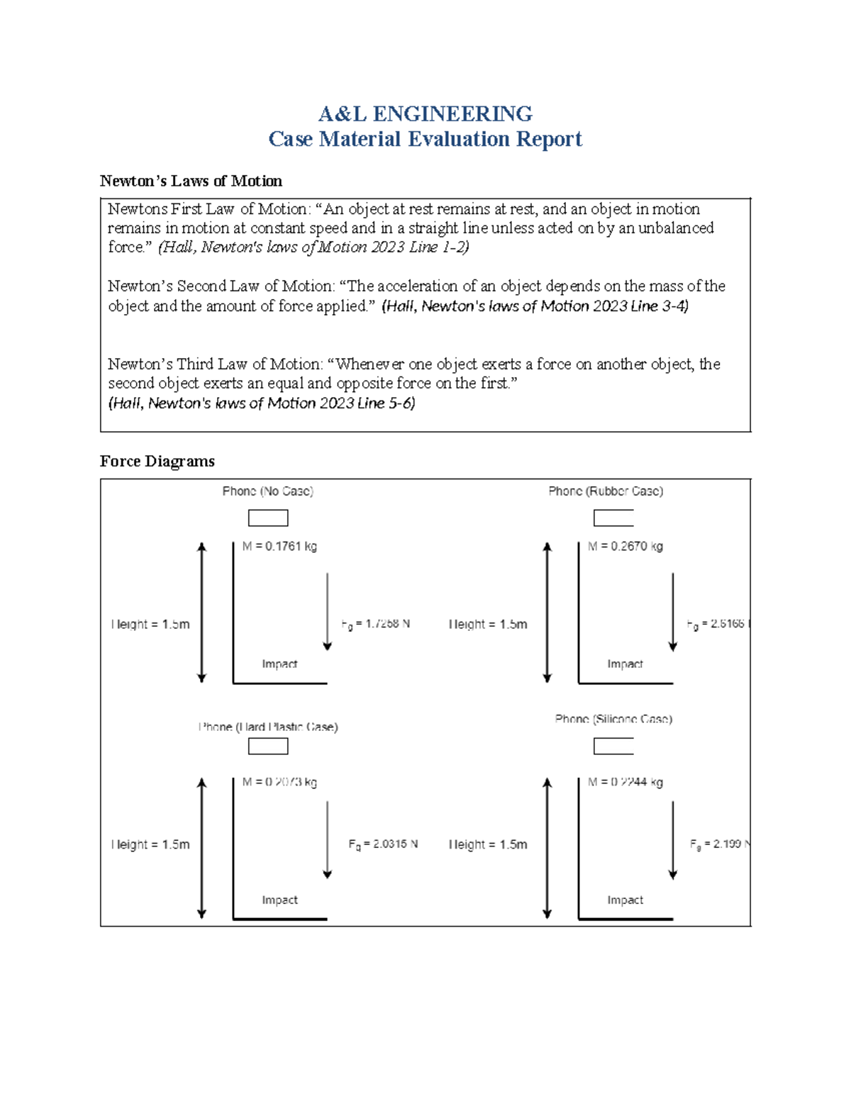 PHY 150 Project Two Case Material Evaluation Report - A&L ENGINEERING Case Material Evaluation ...