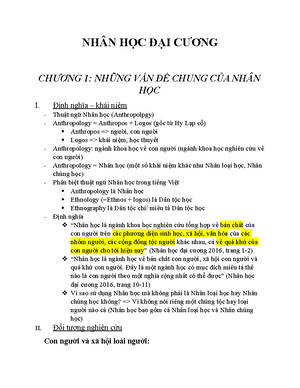một số câu trắc nghiệm nhân học - Nhân h ọc là ngành khoa h ọc nghiên c ứu t ổng h ợp v ề b ản ...