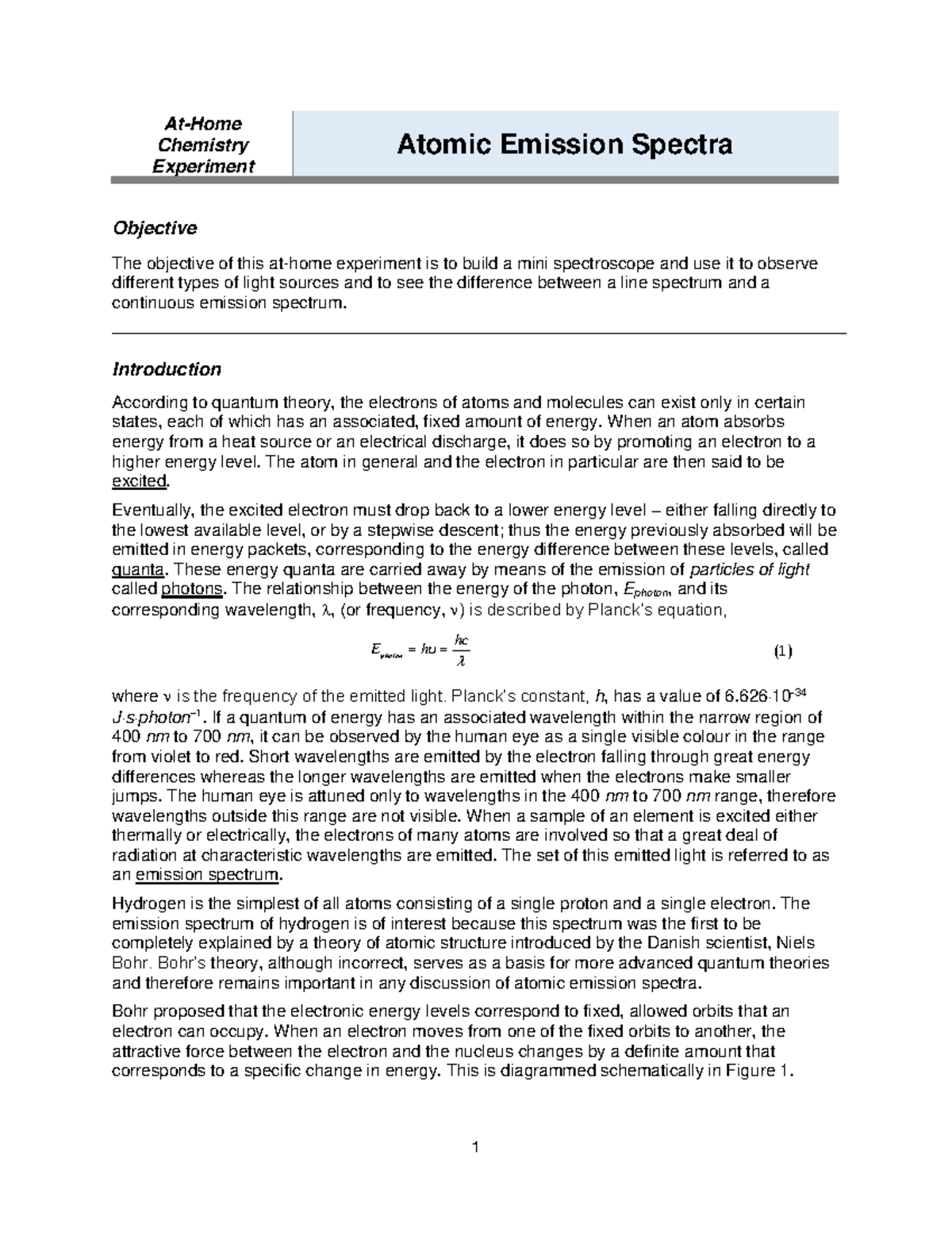 Atomic Emission Spectra - At-Home Chemistry Experiment Atomic Emission ...