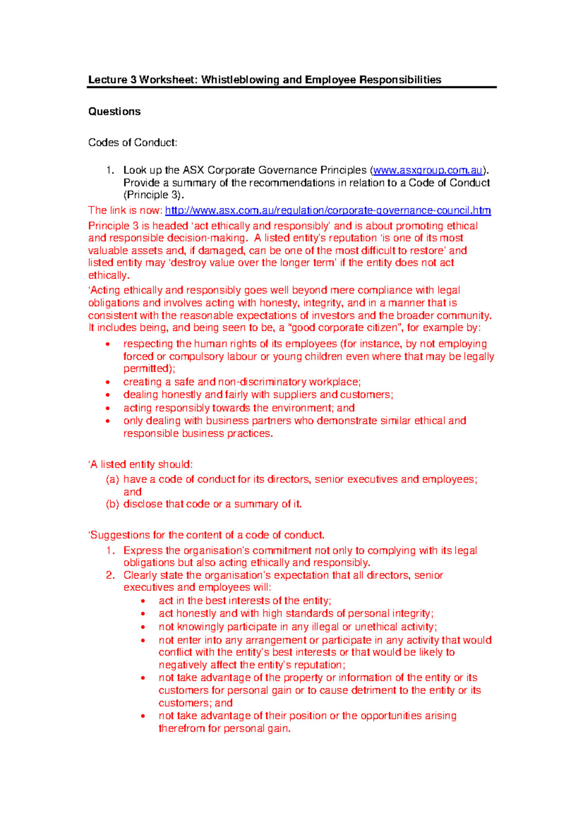 Lecture 3 Whistleblowing and Employee Responsibilities Sample Answer ...