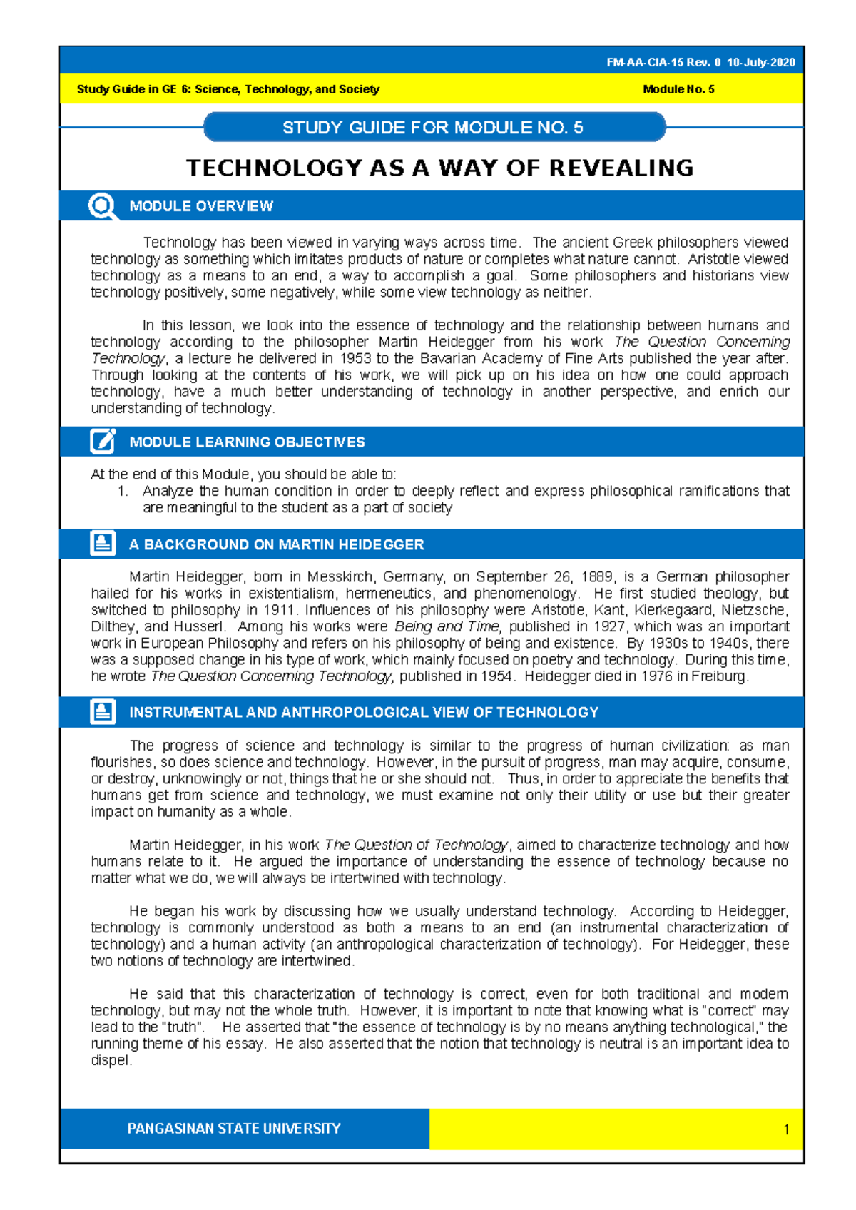 Study Guide 5 STS - CE 1ST YEAR - STUDY GUIDE FOR MODULE NO. 5 Study ...