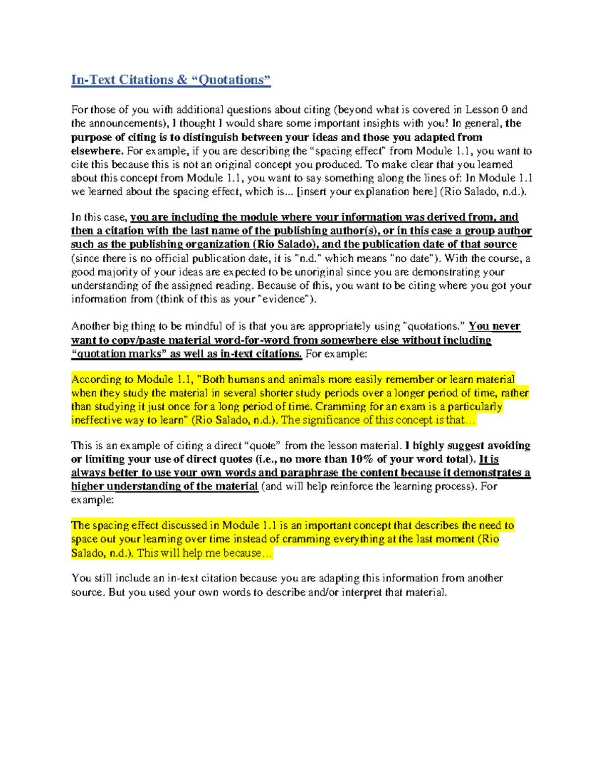 Citing & Referencing Sources Guide - In-Text Citations & “Quotations ...