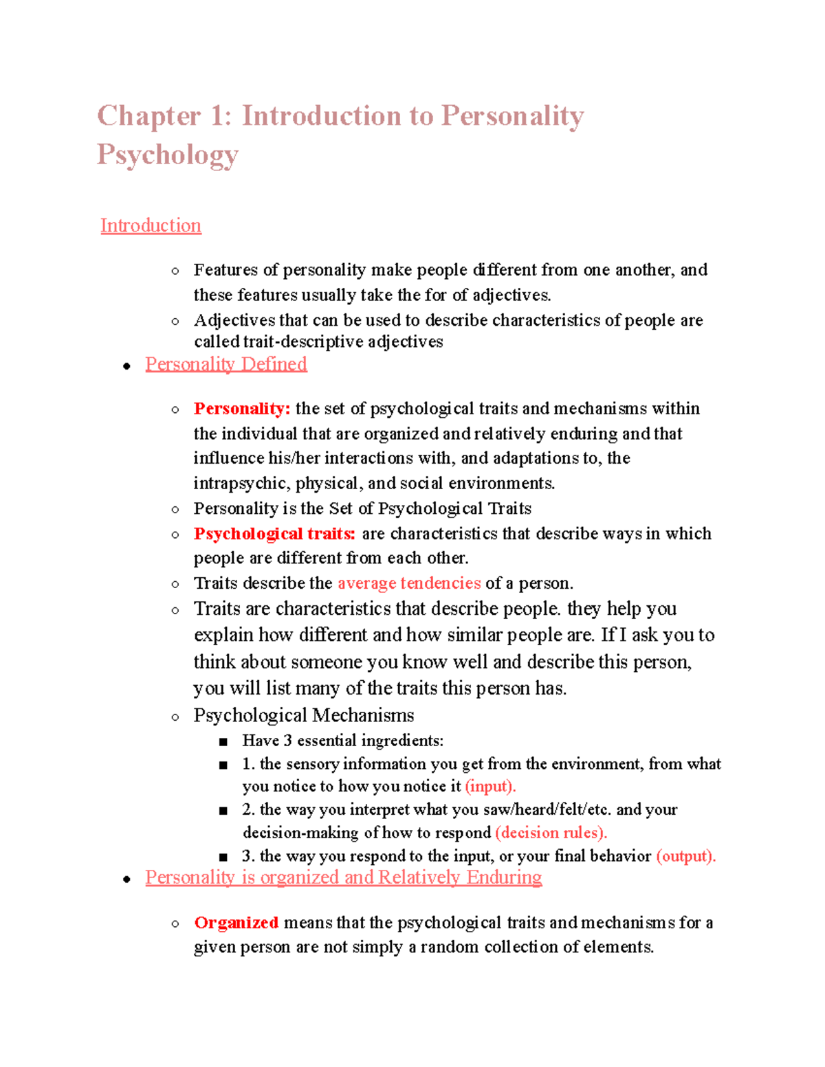 Psych 429-0001 Chapter 1 - Chapter 1: Introduction to Personality ...
