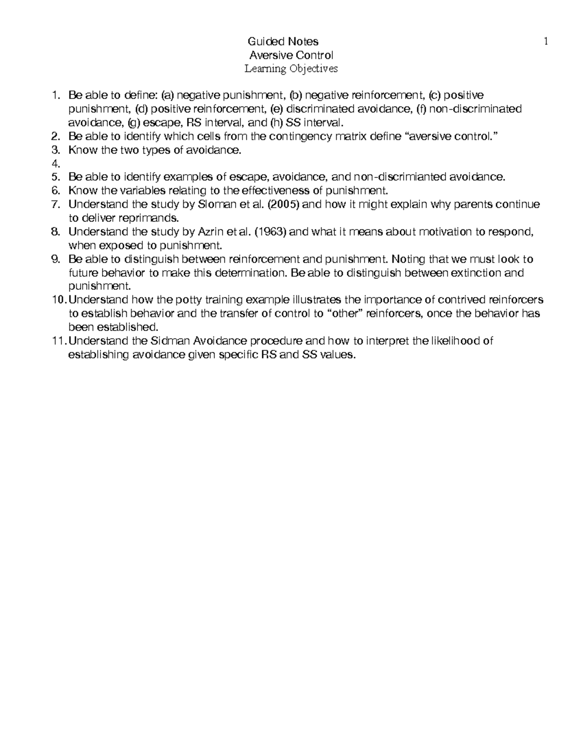 8-Aversive Control - Dr. Sy guided notes - Guided Notes Aversive ...