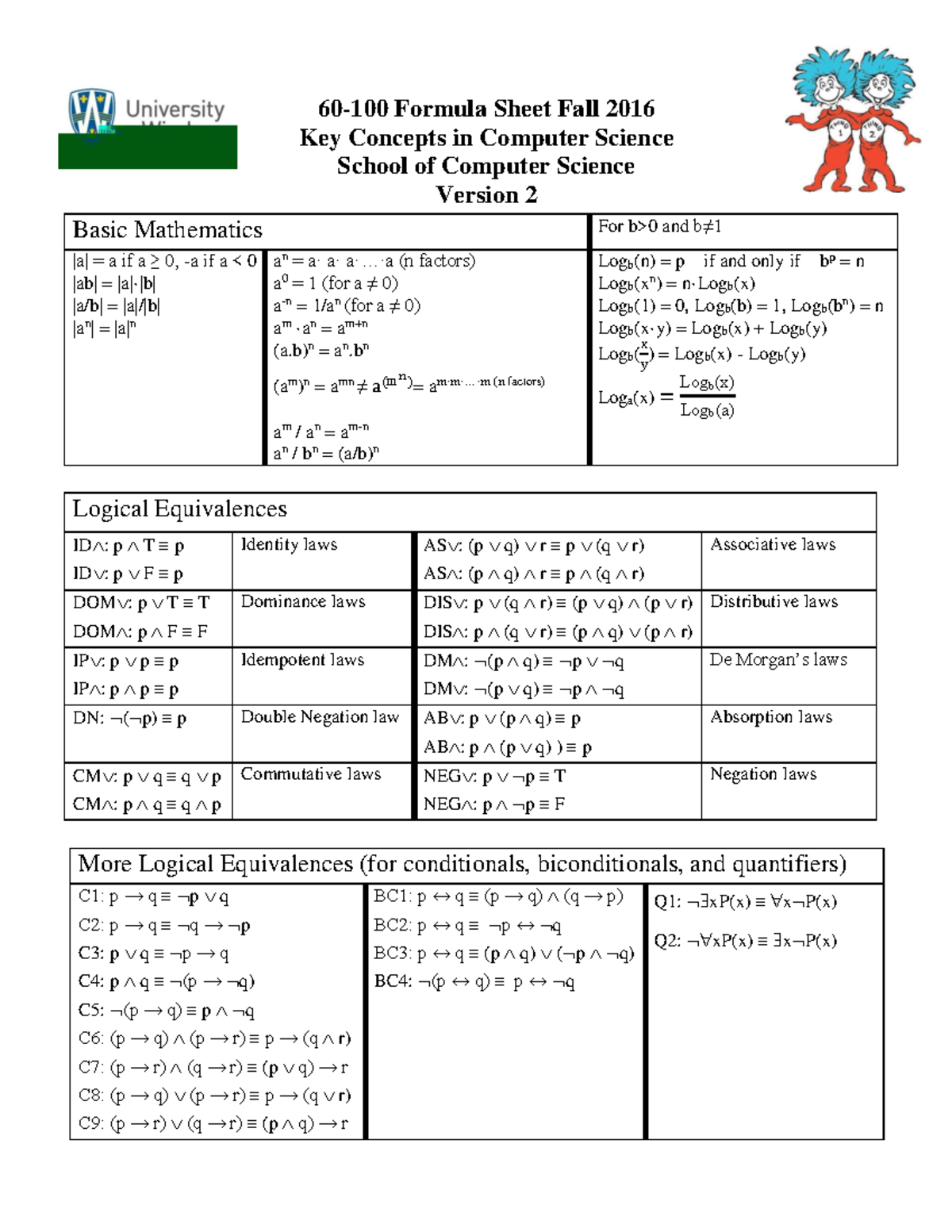 Formula Sheet V2 and V3 - 60-100 Formula Sheet Fall 2016 Key Concepts ...