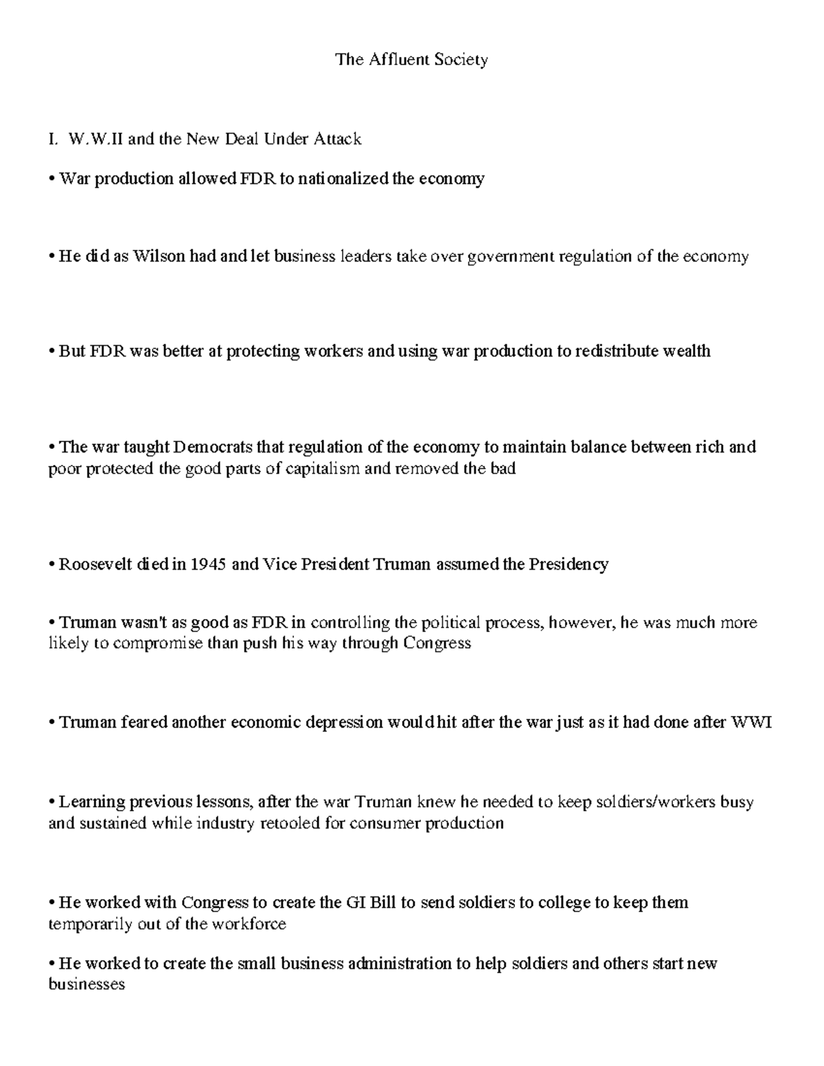 Affluent Society - professor Deborah Rayner - The Affluent Society I. W ...