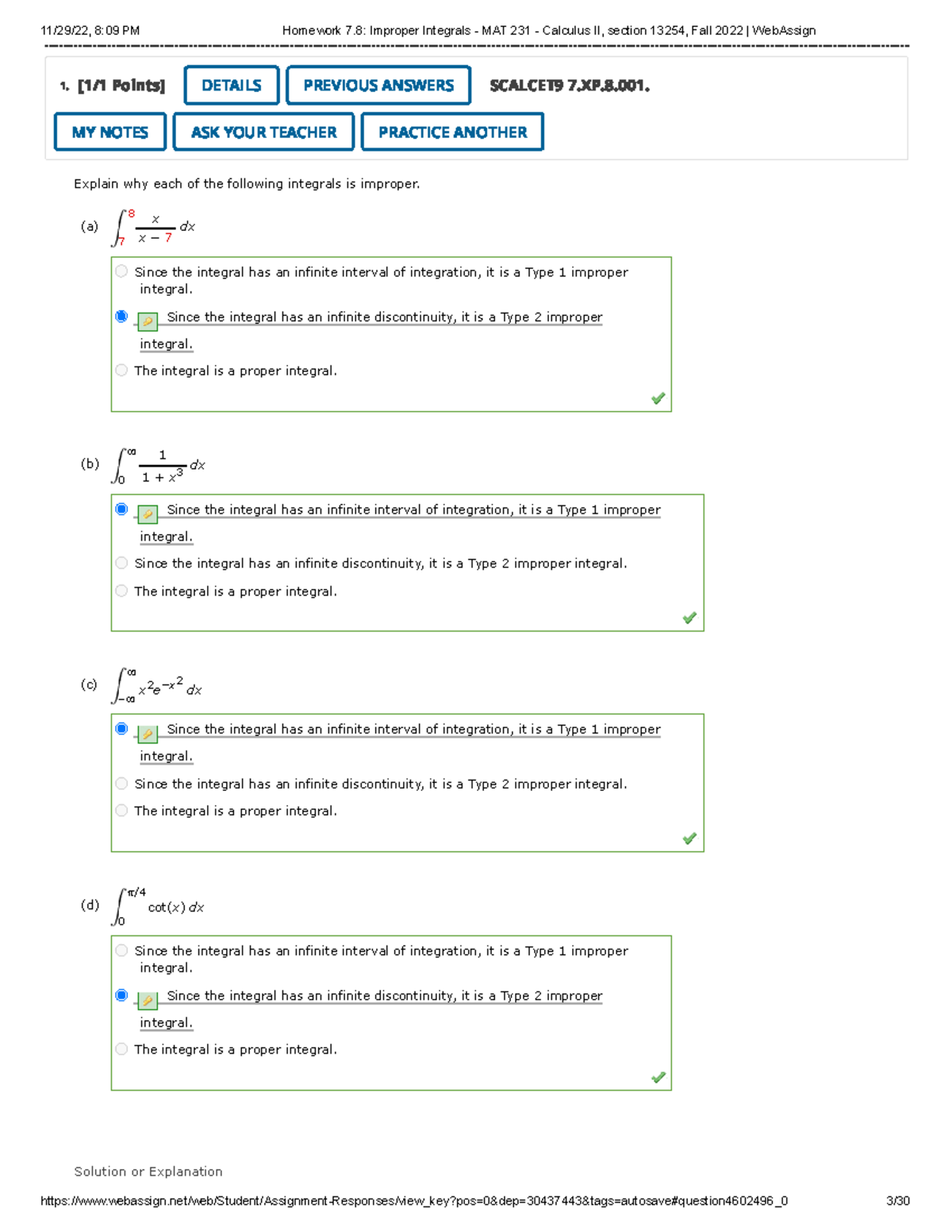 Homework 7 8 Improper Integrals Mat 231 Calculus Ii Section 13254 Fall 2022 Web Assign