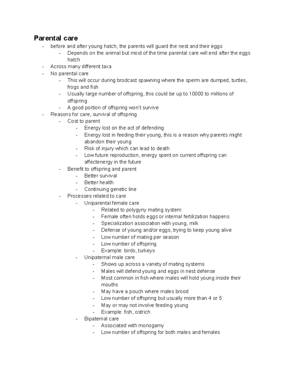 Animal Behavior- Parental Care and presentations - Parental care before ...