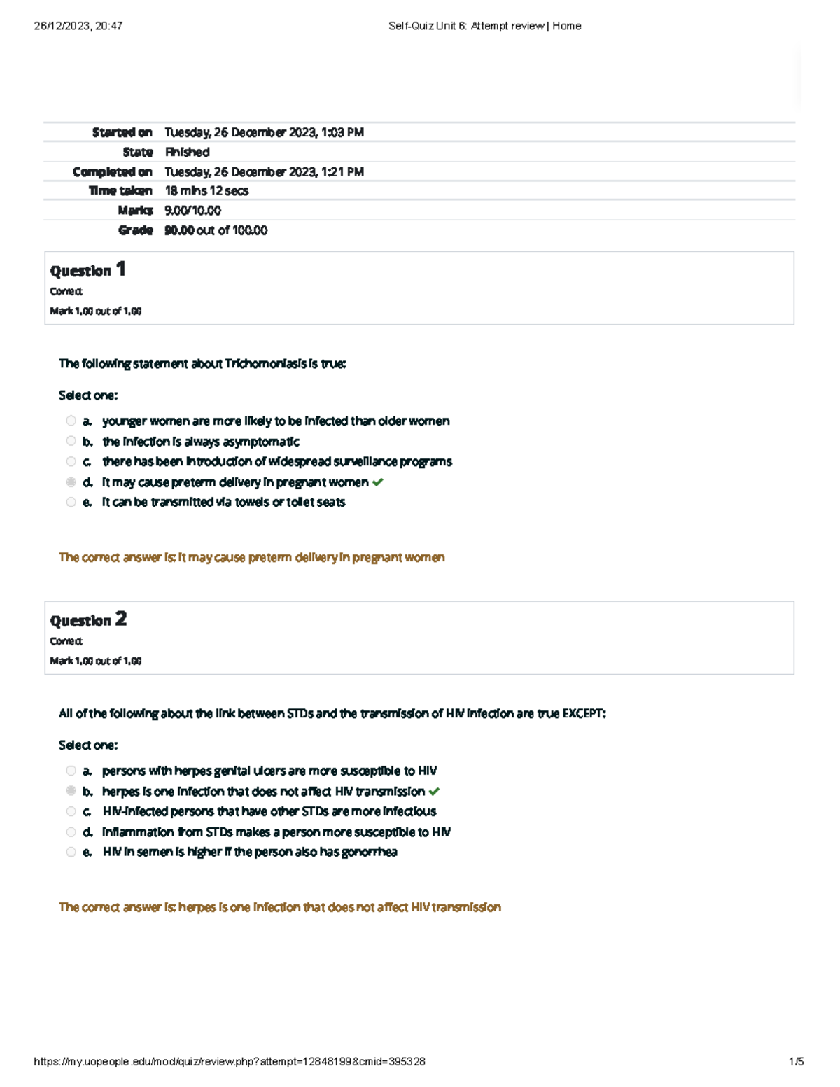 Self-Quiz Unit 6 Attempt review 3 - Started on Tuesday, 26 December 2023, 1:03 PM State Finished ...