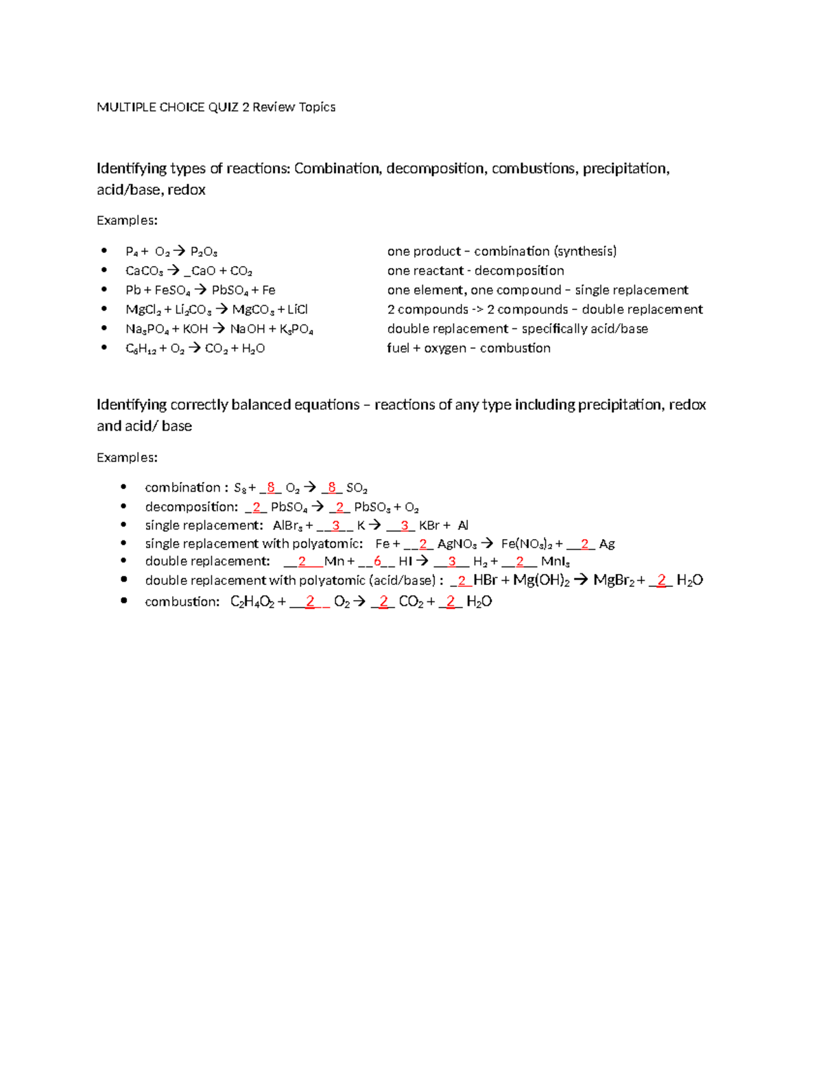 Review Topics Multiple Choice QUIZ 2 - MULTIPLE CHOICE QUIZ 2 Review ...