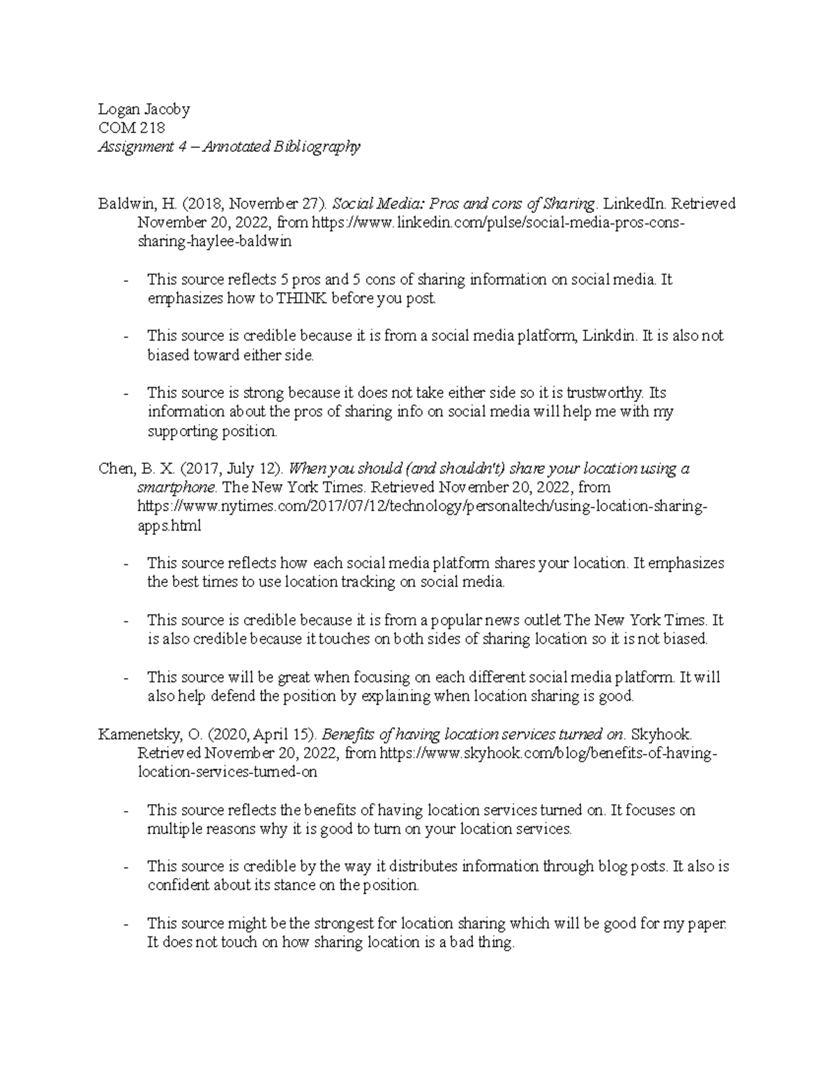 Assignment 4 COM 218 - Logan Jacoby COM 218 Assignment 4 – Annotated ...