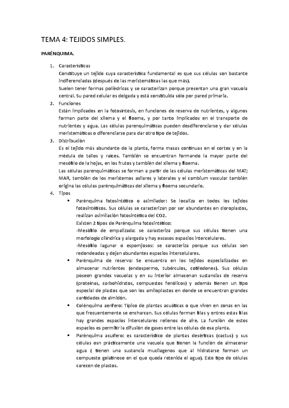 TEMA 4. Tejidos simples - TEMA 4: TEJIDOS SIMPLES. PARÉNQUIMA ...
