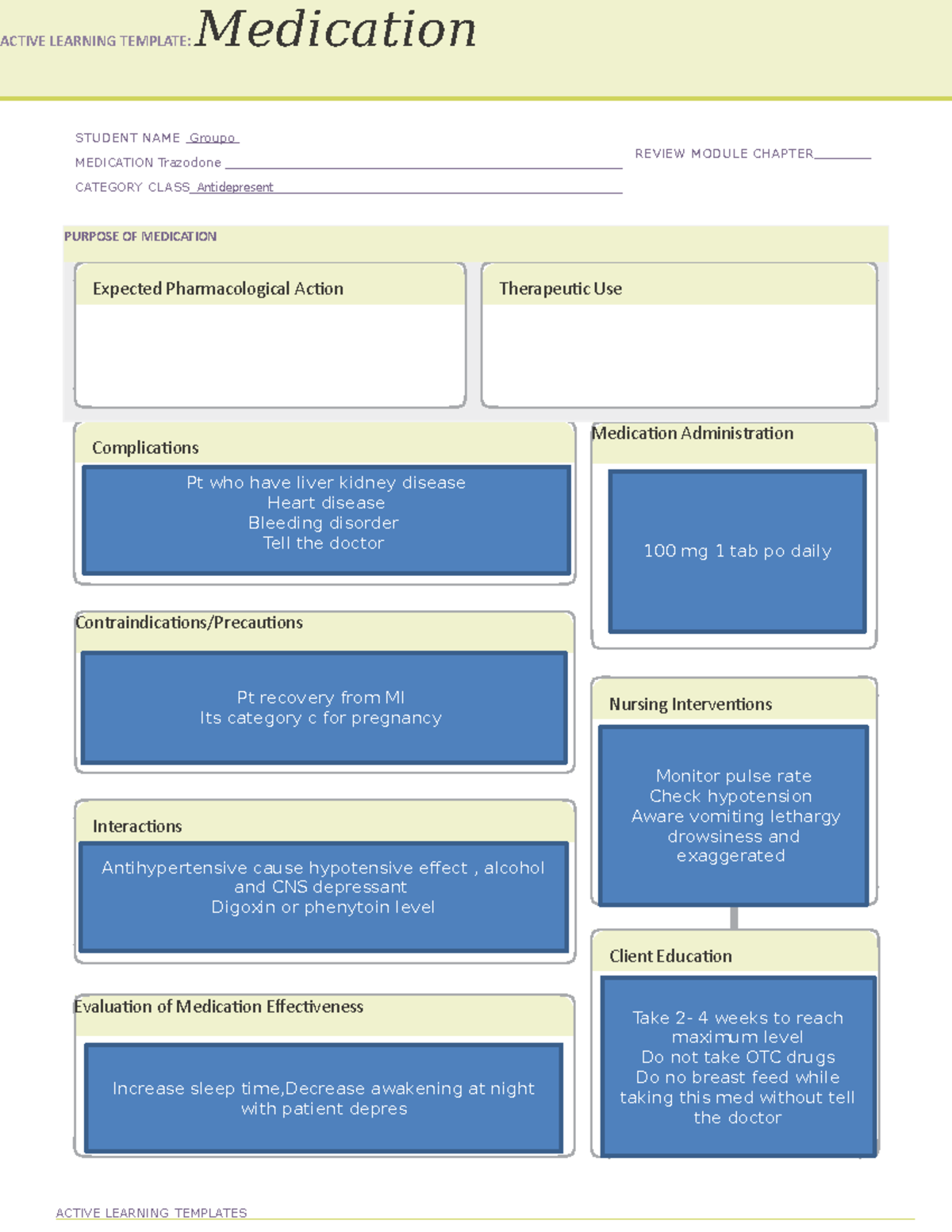 ATI Medication Form traz - ACTIVE LEARNING TEMPLATE: Medication STUDENT ...