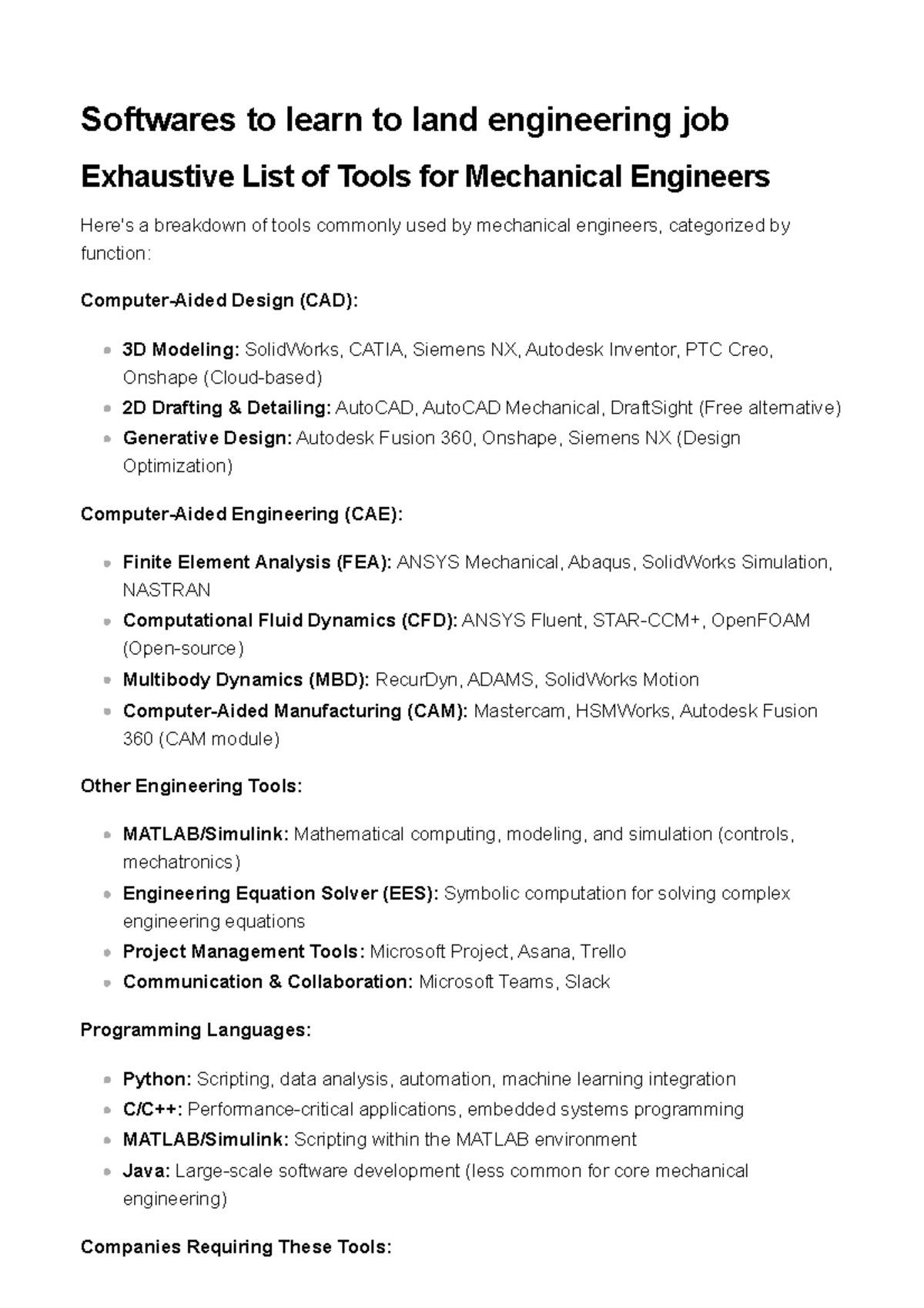 Softwares to learn to land engineering job - Softwares to learn to land ...