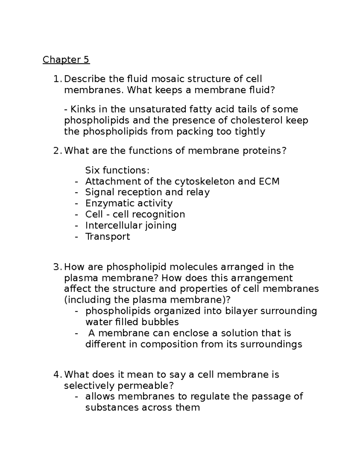 Biology chap. 5 review guide - Chapter 5 Describe the fluid mosaic ...