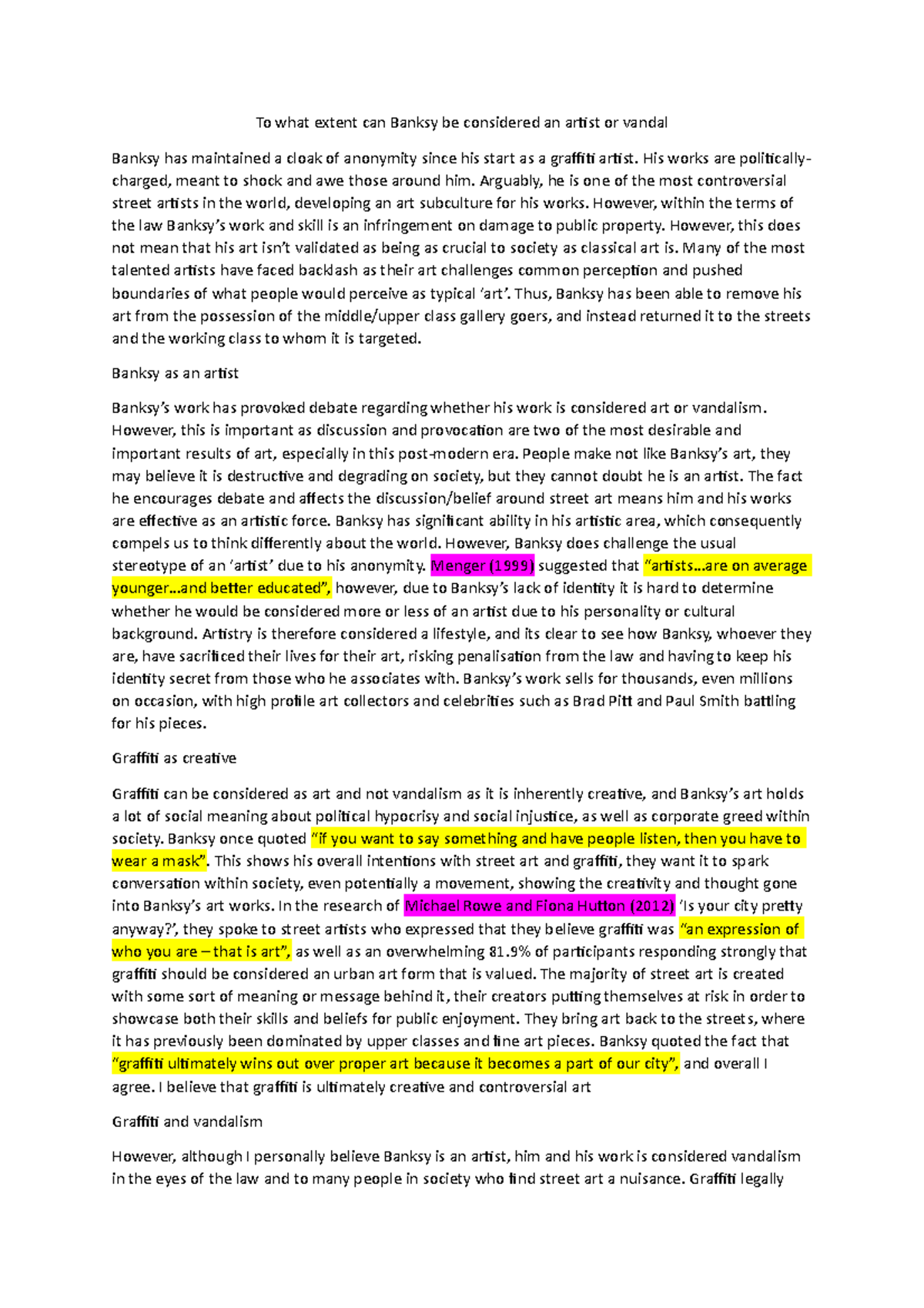 To what extent can Banksy be considered an artist or vandal - exam ...