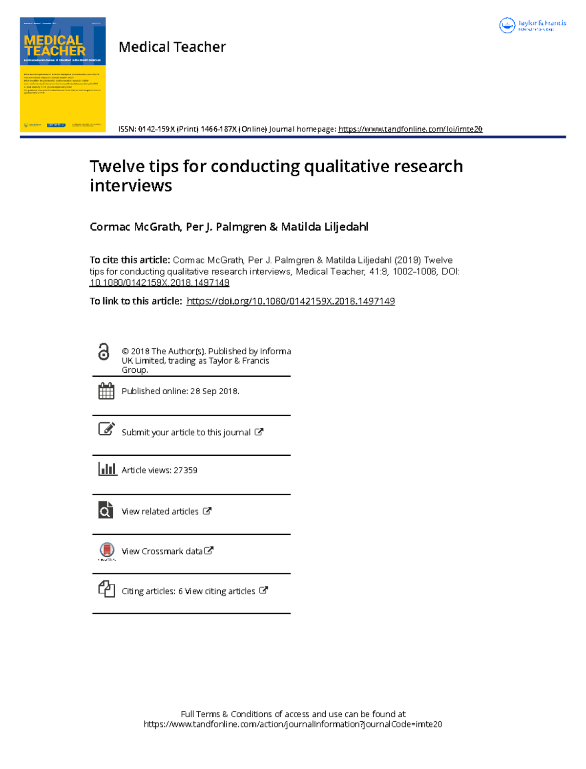 Twelve tips for conducting qualitative research interviews - Full Terms ...