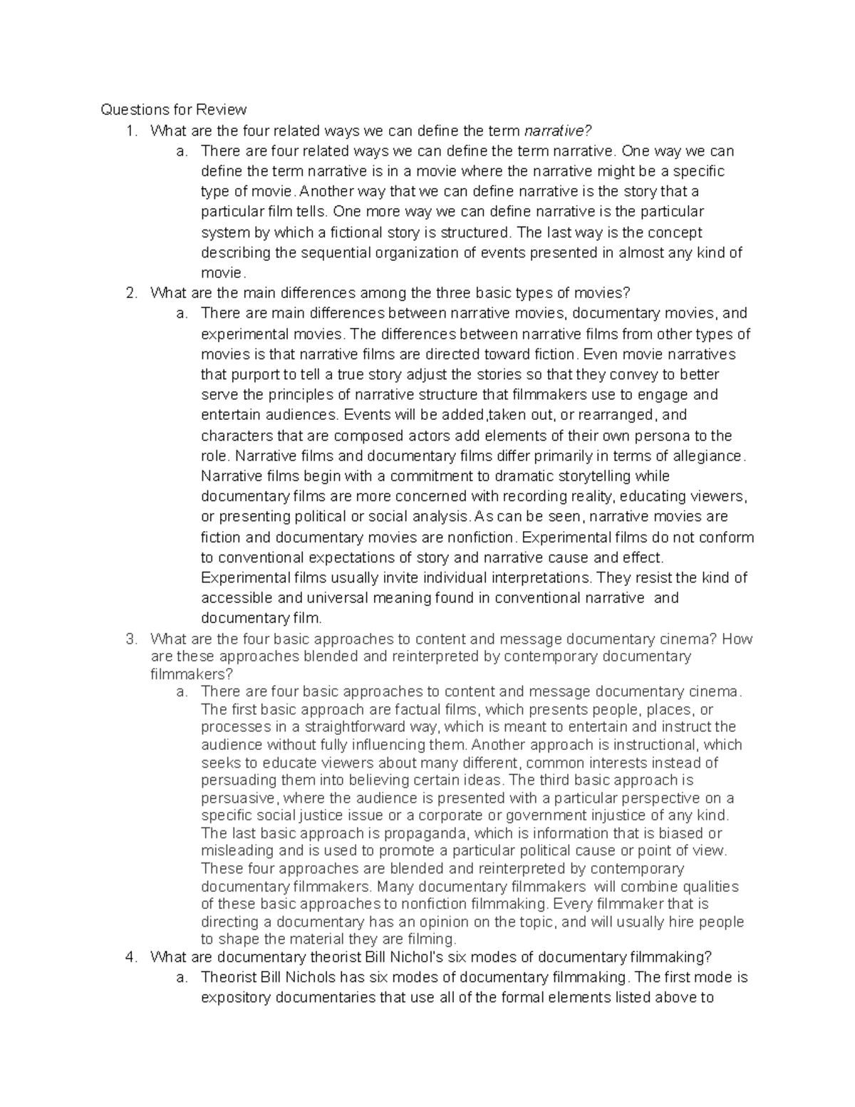 Ch.3 Types of movies questions for review - Questions for Review 1 ...