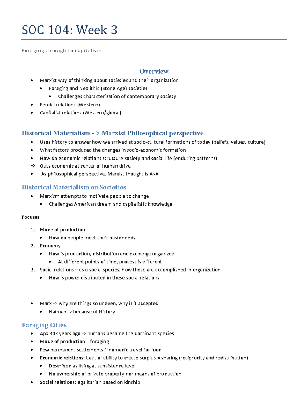 3 Foraging Through To Capitalism - SOC 104: Week 3 For agi ng t hr oug h to c api talis m ...