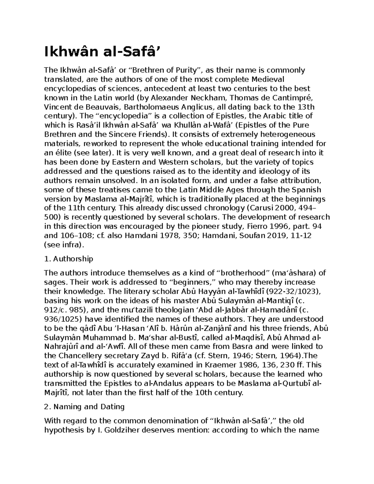 Ikhwân al-Safâ’ - The “encyclopedia” is a collection of Epistles, the ...