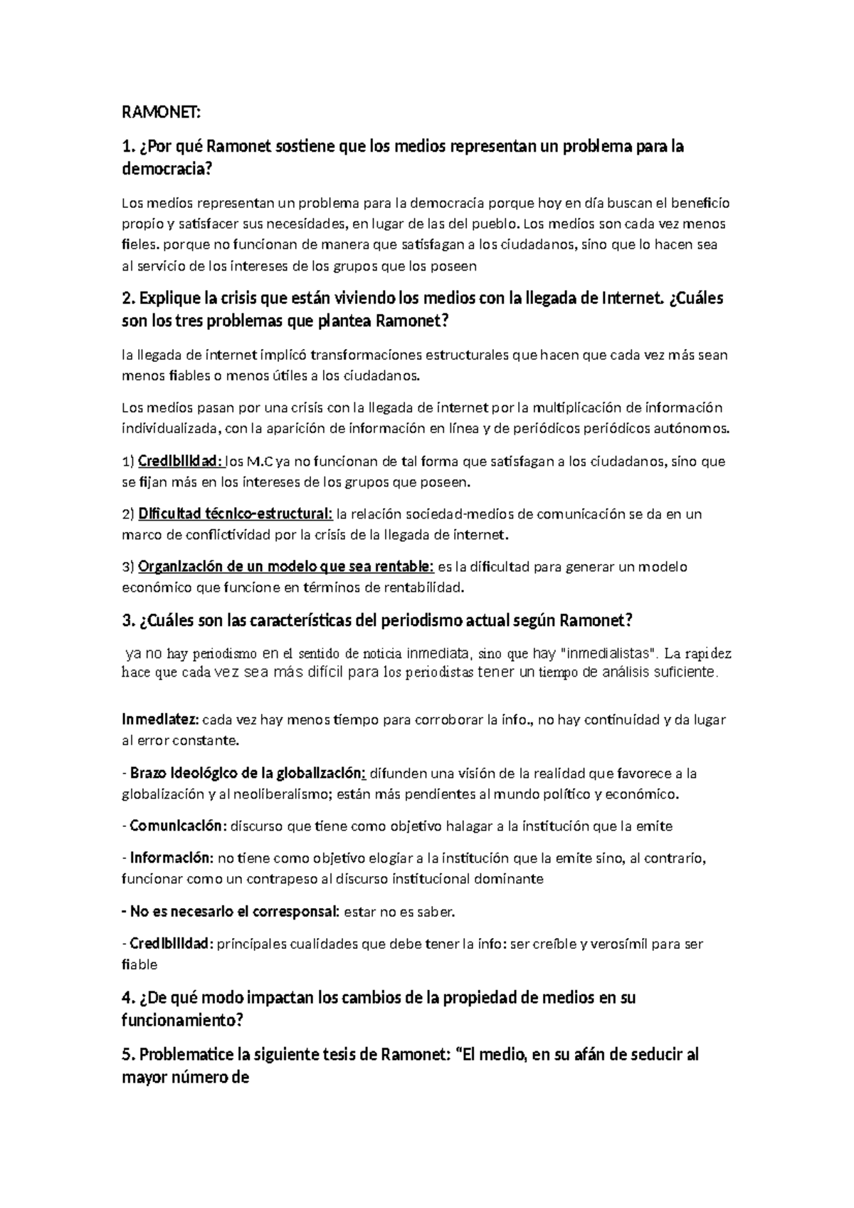 Ramonet - RAMONET: 1. ¿Por qué Ramonet sostiene que los medios ...