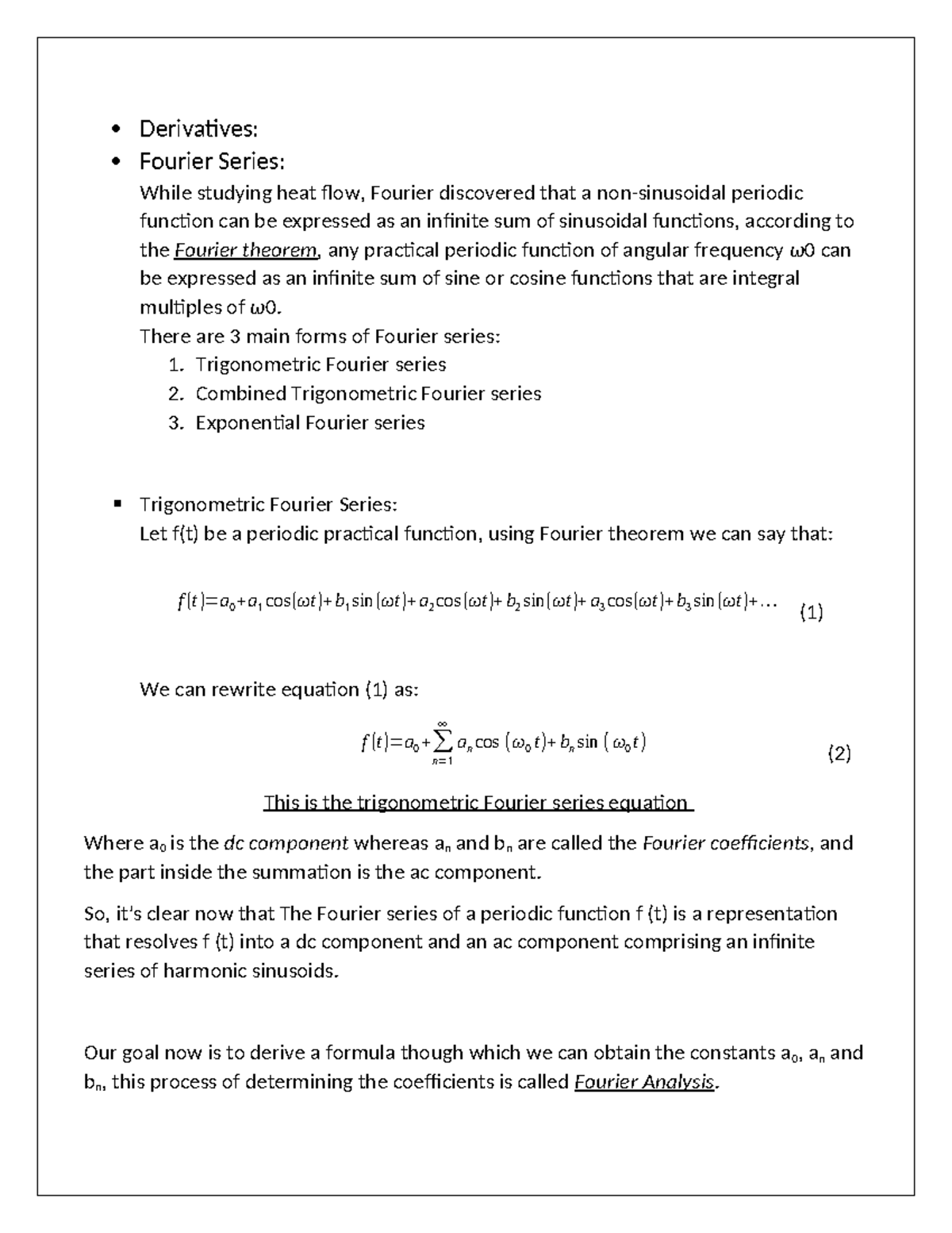 Derivatives - assignment for Fourier series and transform - Derivatives: Fourier Series ...