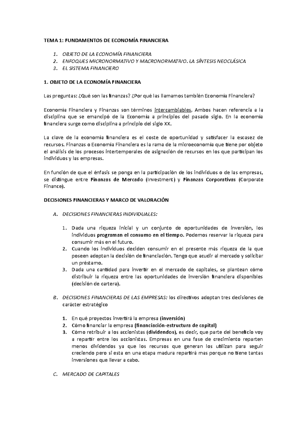 TEMA 1 - TEMA 1: FUNDAMENTOS DE ECONOMÍA FINANCIERA 1. OBJETO DE LA ...