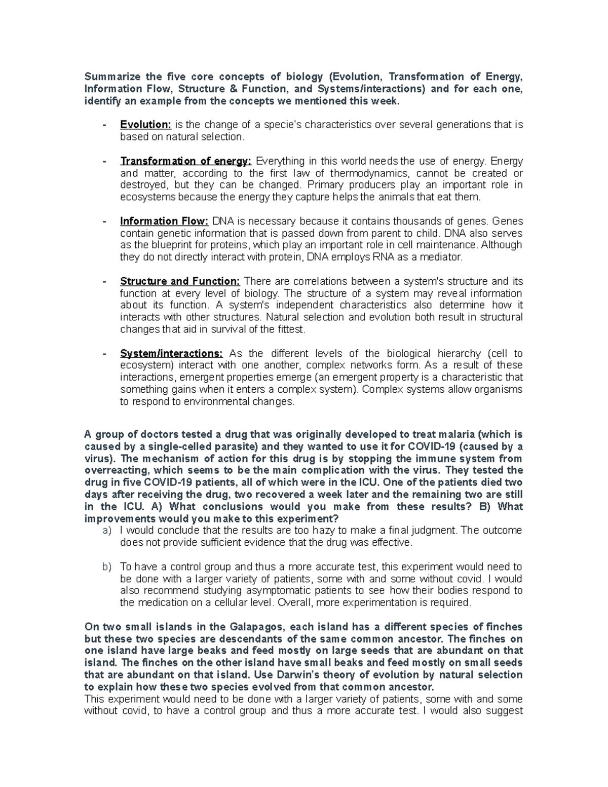 Summarize the five core concepts of biology - Evolution: is the change ...