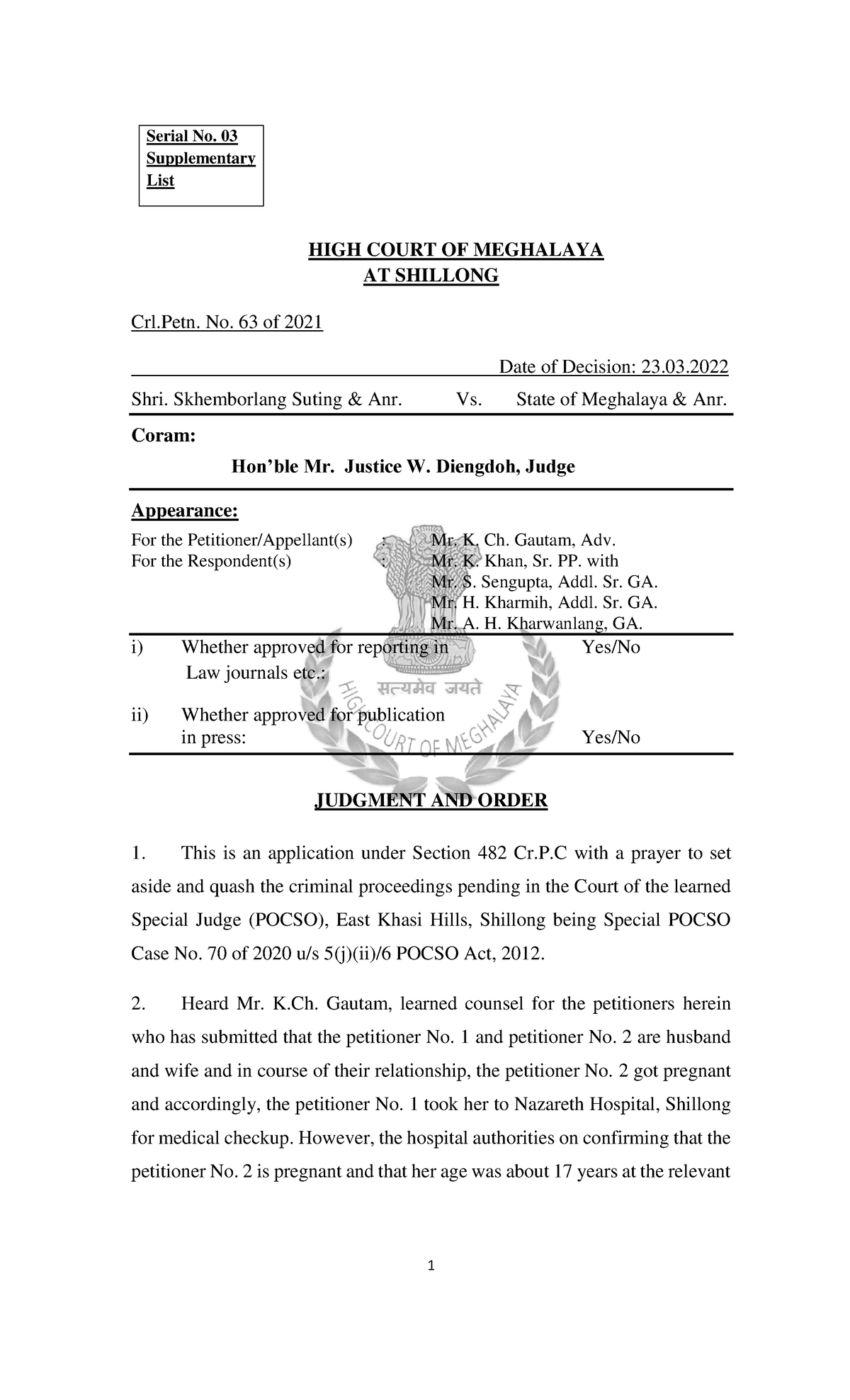 Display pdf (66) - Dis - Serial No. 03 Supplementary List HIGH COURT OF ...