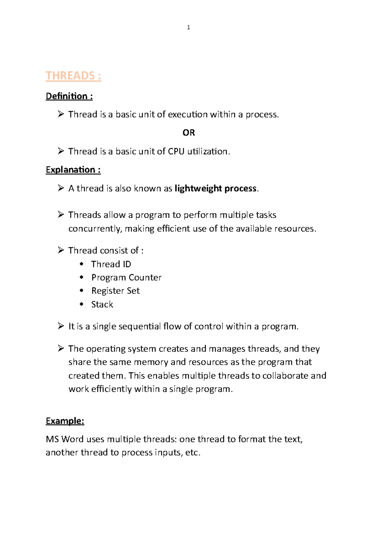 Operating system - want to share - THREADS : Definition : Thread is a ...