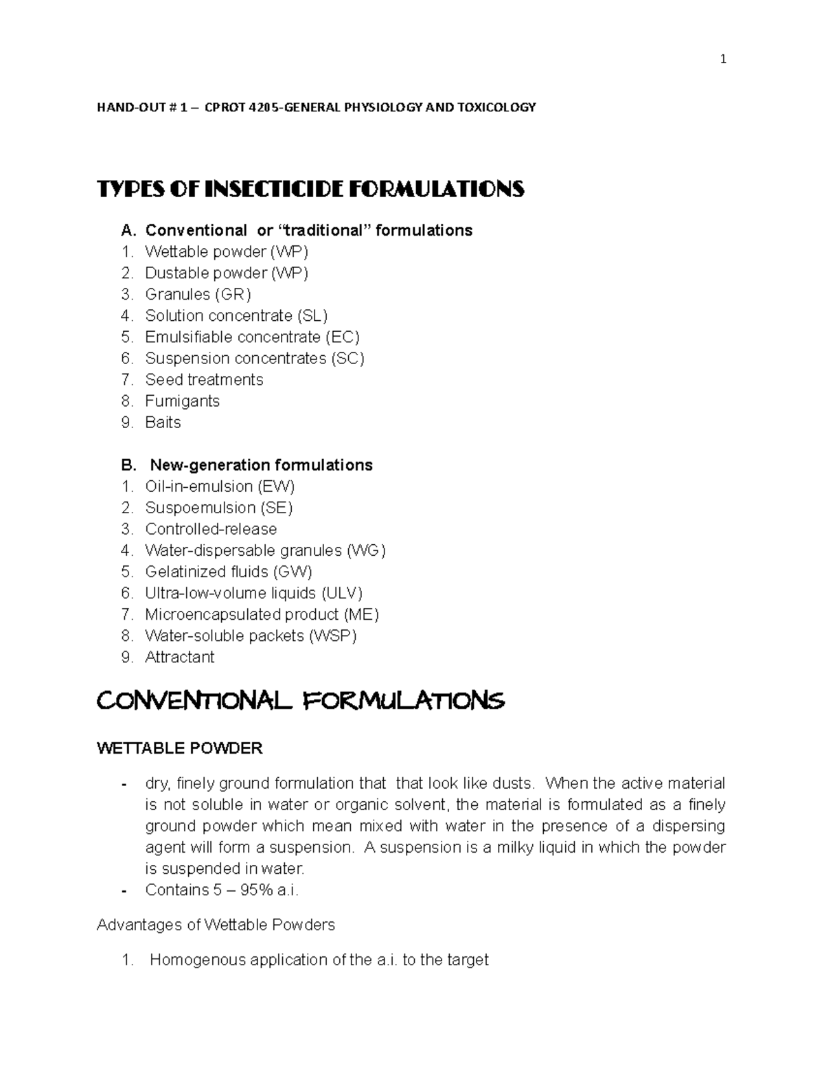 General Physiology AND Toxicology - HAND-OUT # 1 – CPROT 4205-GENERAL ...