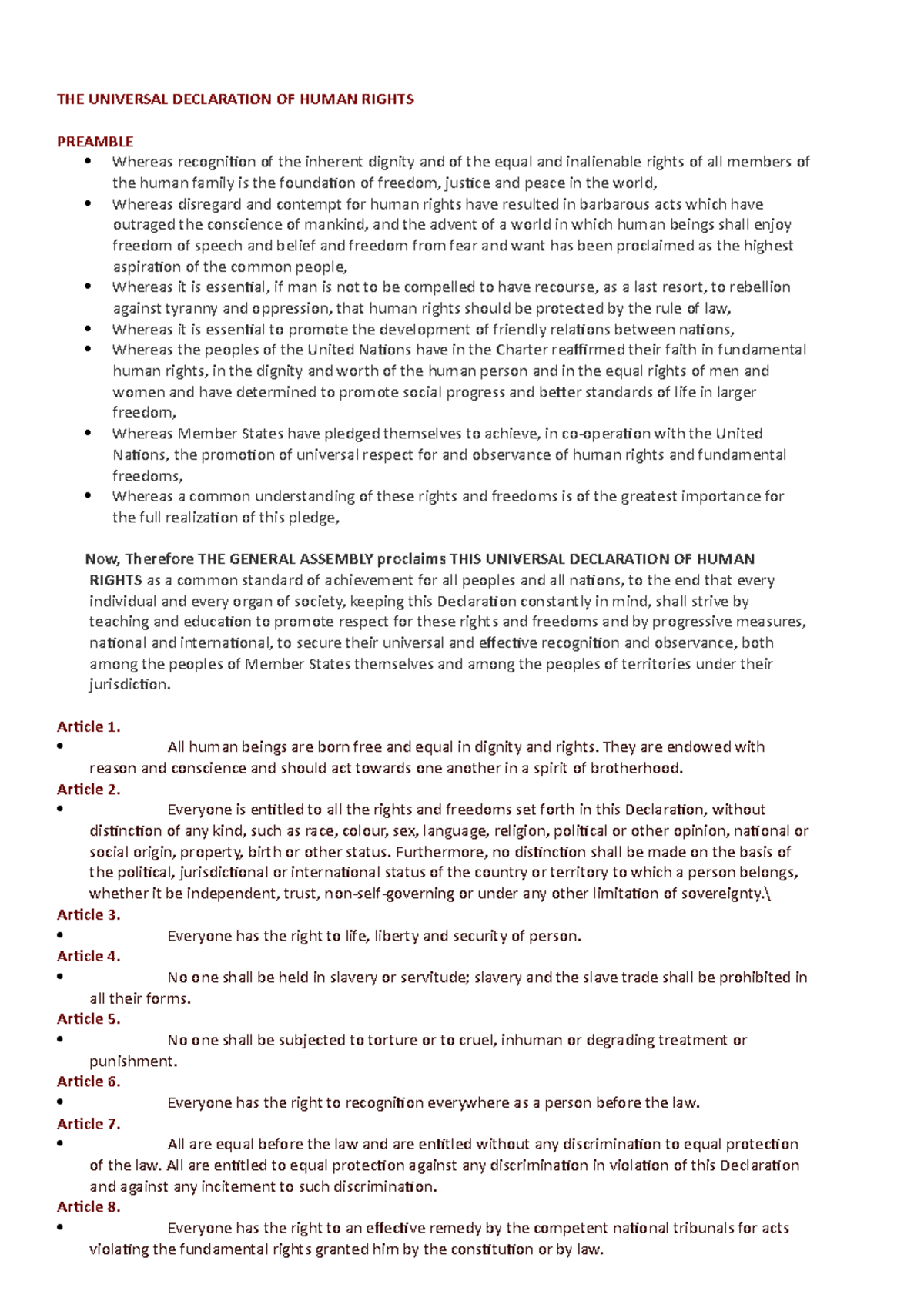 Universal declaration of human rights - THE UNIVERSAL DECLARATION OF ...