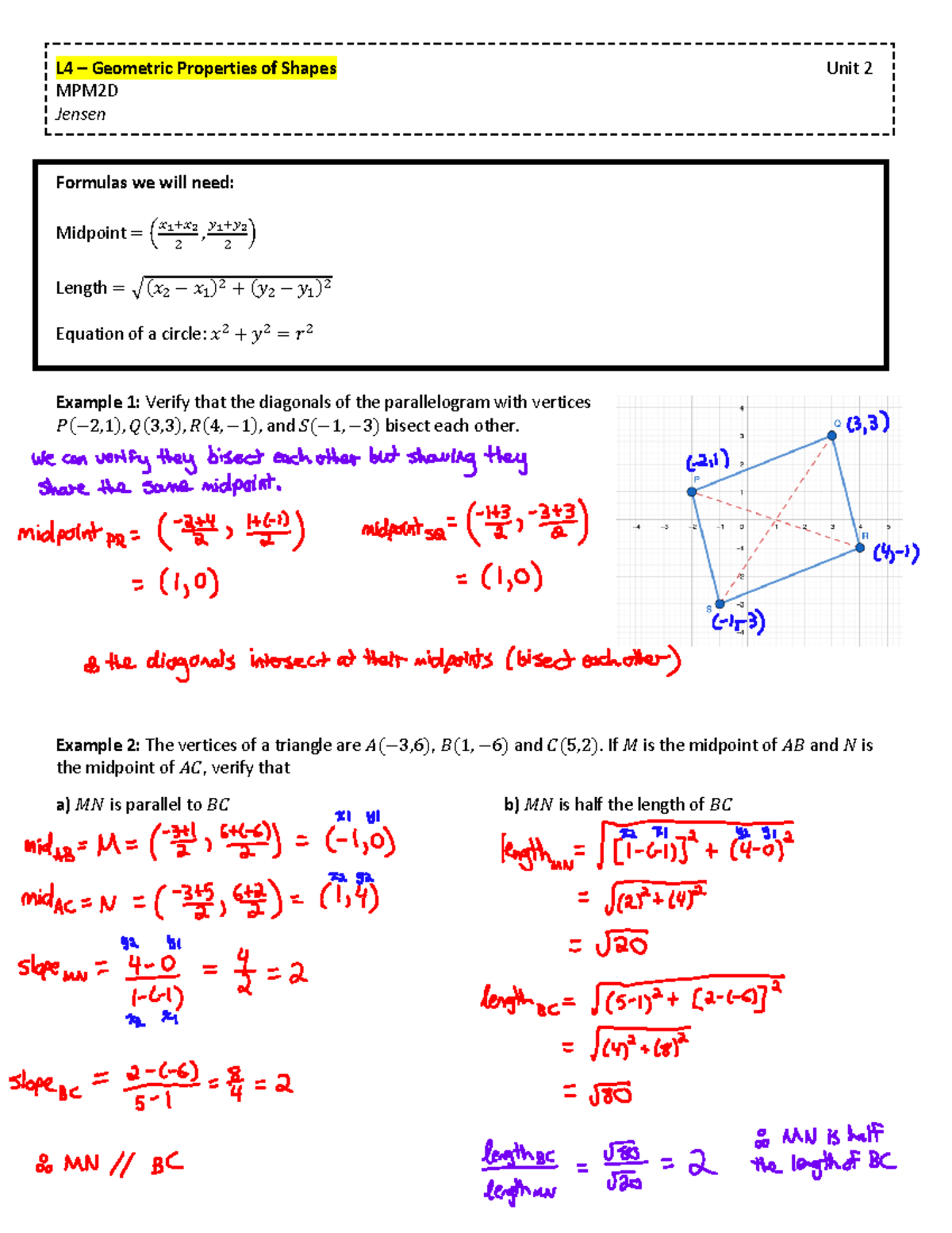 U2l4t+applications - L4 – Geometric Properties of Shapes Unit 2 MPM2D ...