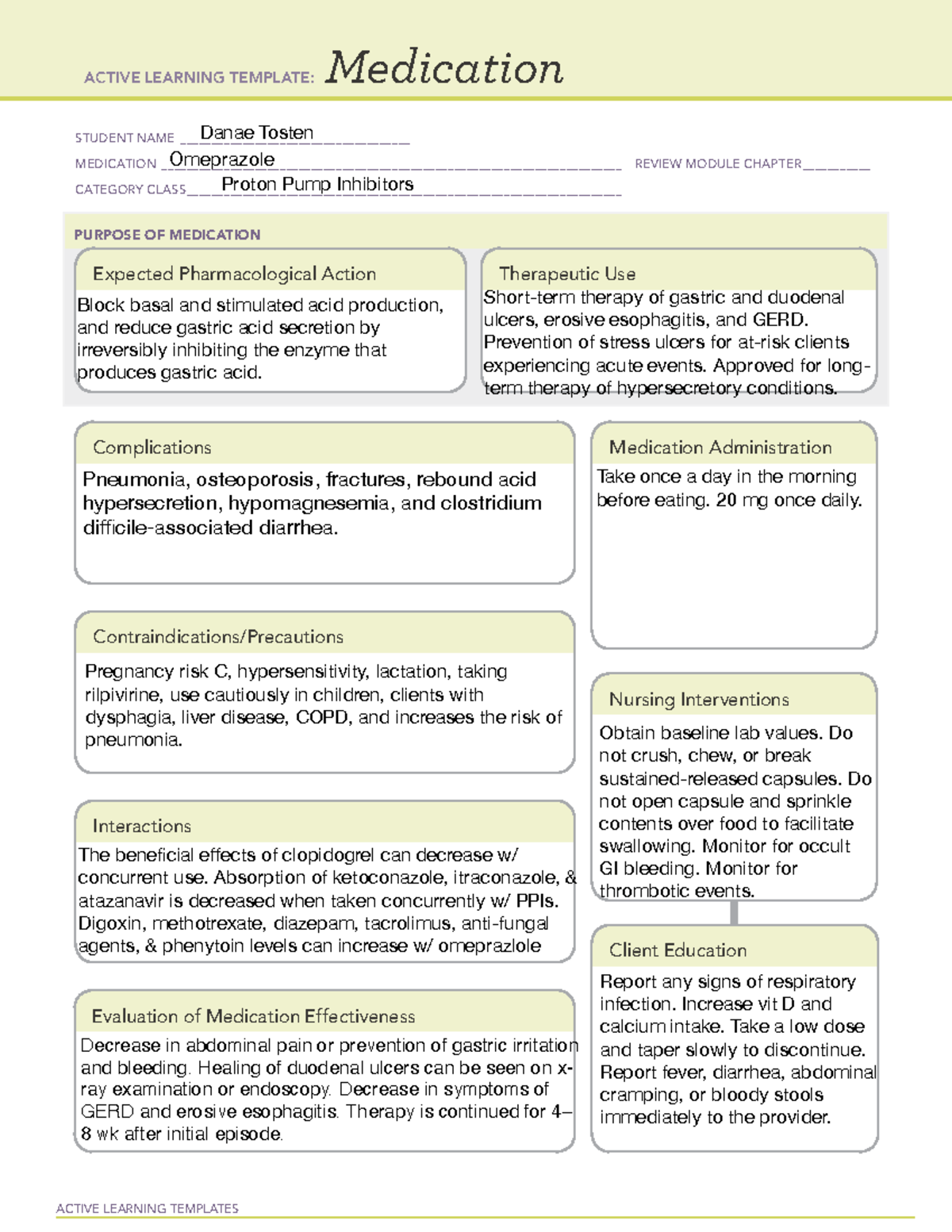 ATI- Template PPIs - ACTIVE LEARNING TEMPLATES Medication STUDENT NAME ...