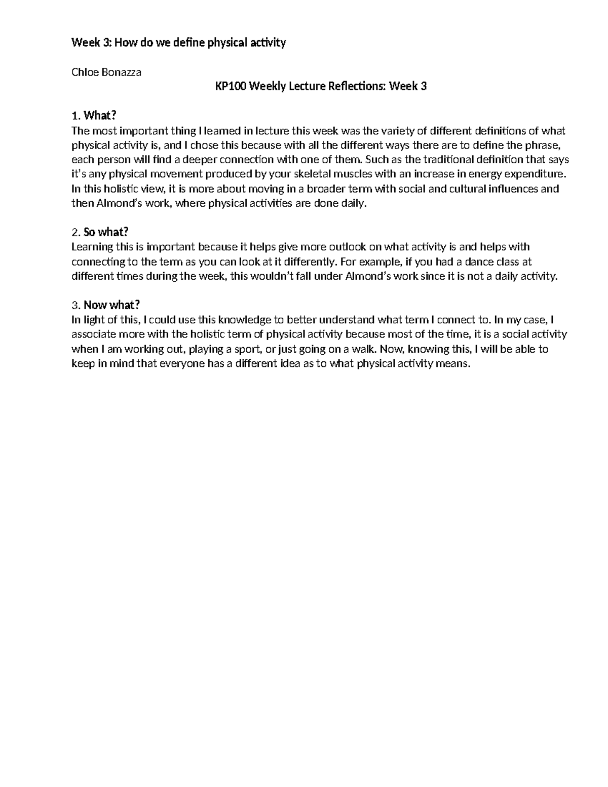 Template for KP100 Weekly Lecture Reflections posted - Week 3: How do ...