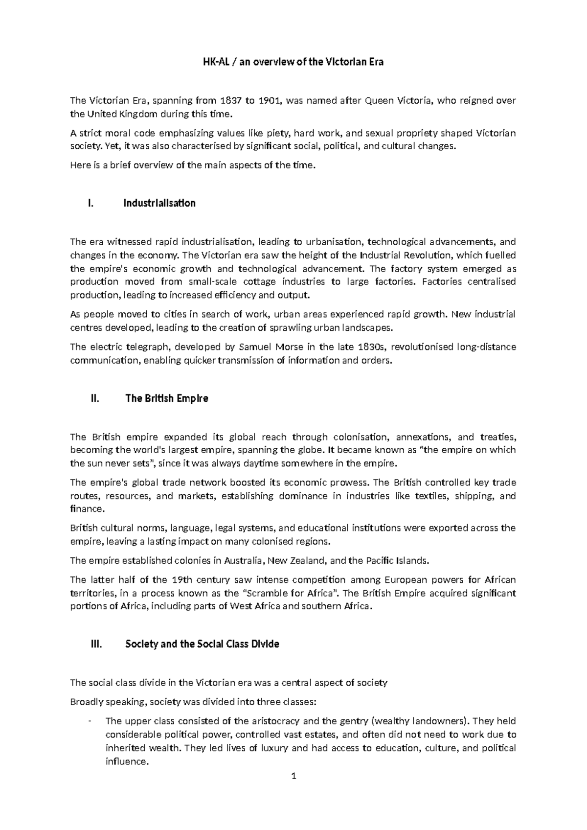 An overview of the Victorian Era - A strict moral code emphasizing ...