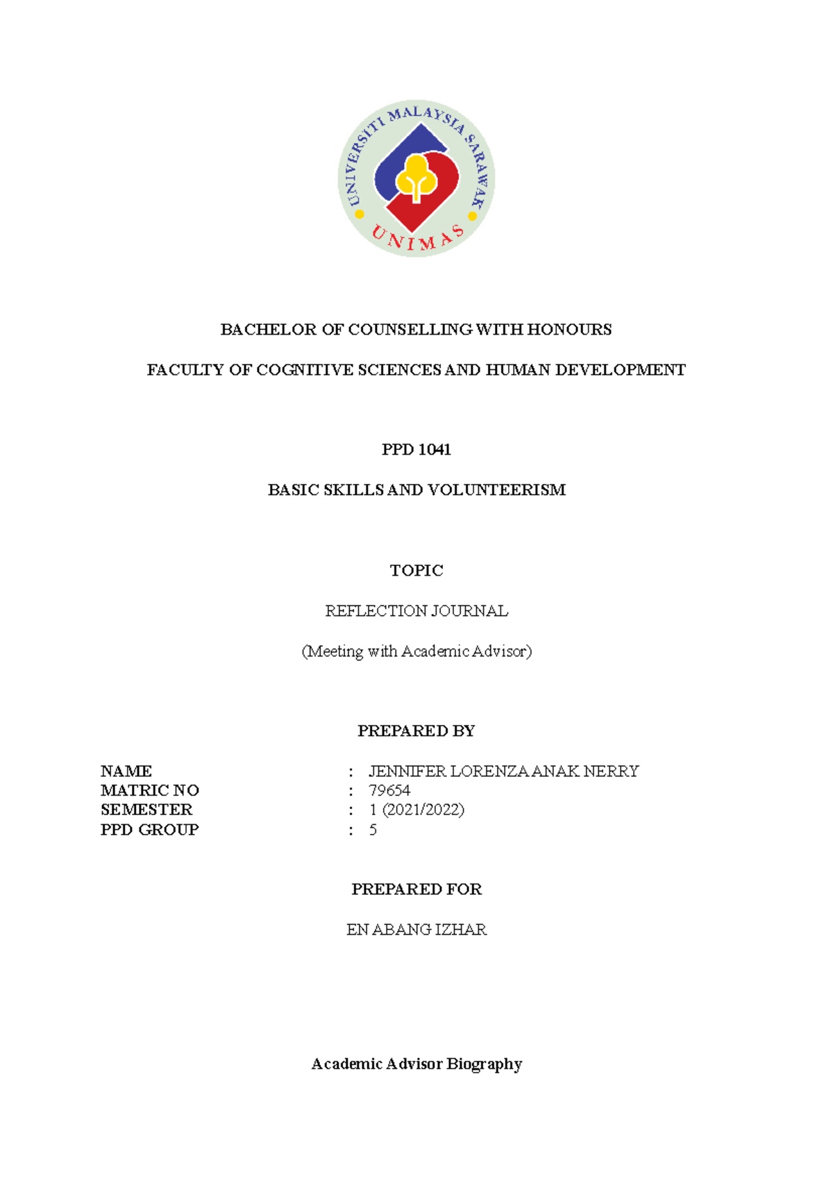 Academic Advisor Reflections - BACHELOR OF COUNSELLING WITH HONOURS ...