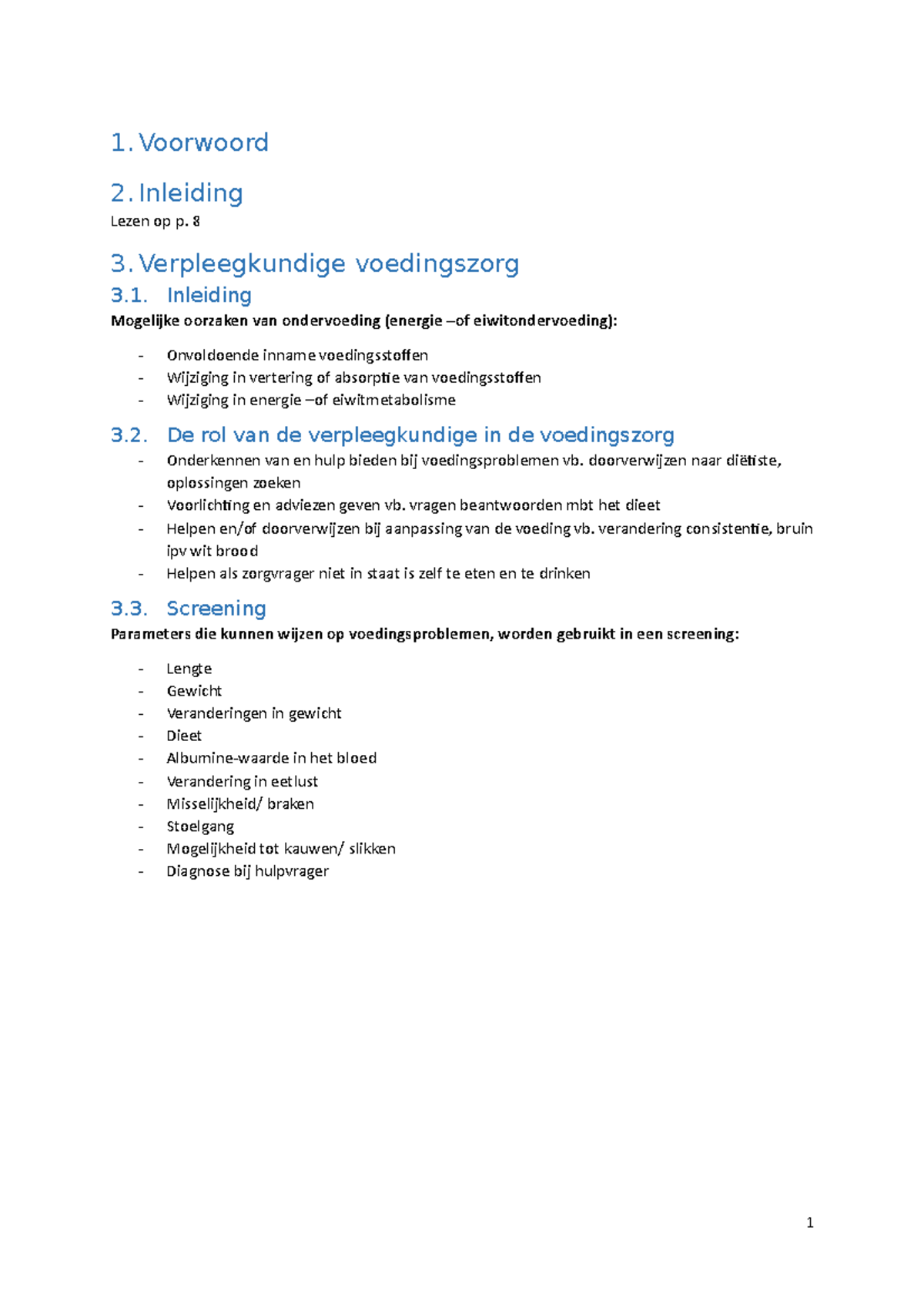 Samenvatting van dieetleer - 1 2 Lezen op p. 8 3 voedingszorg 3 ...