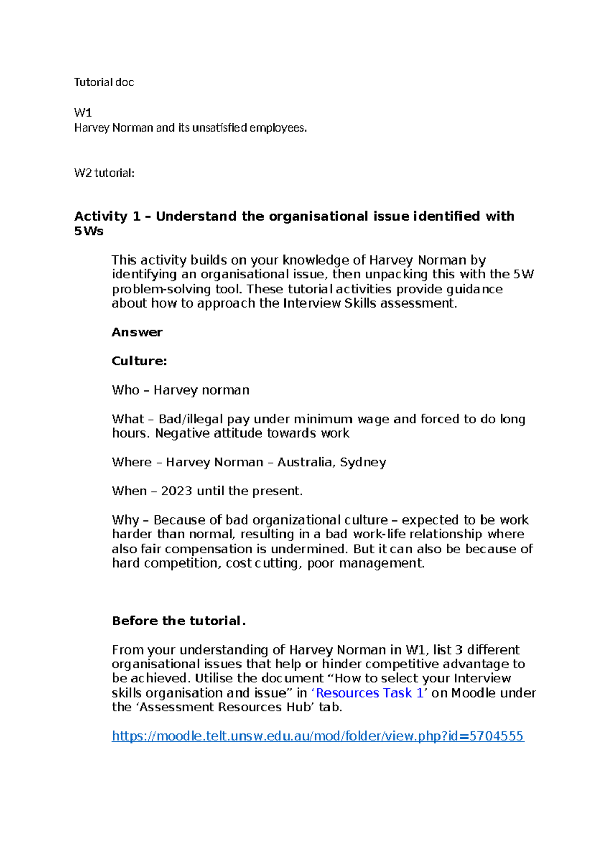 Tuts 1170 - w2 tut - Tutorial doc W Harvey Norman and its unsatisfied ...