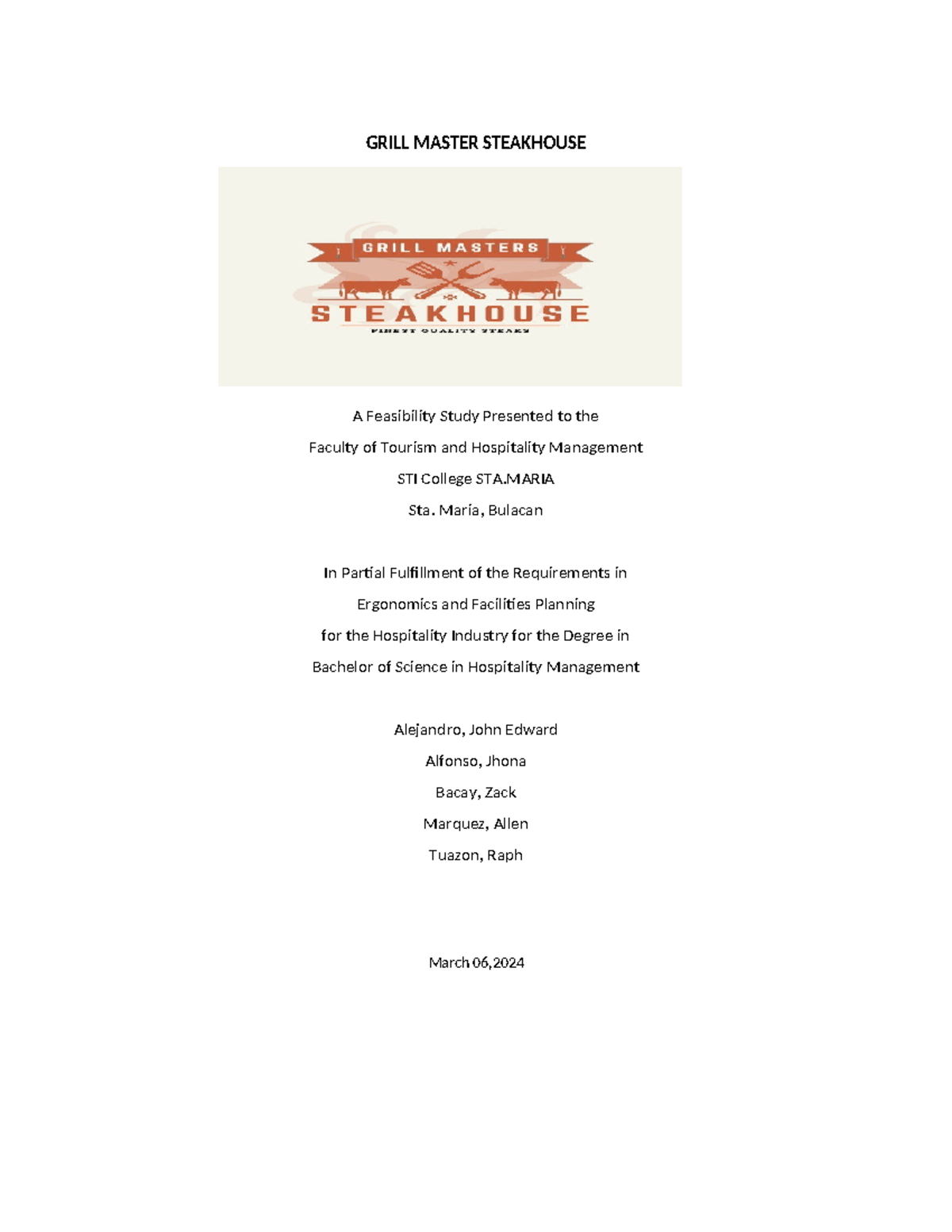 Group-2-ERGO - GRILL MASTER STEAKHOUSE A Feasibility Study Presented to ...