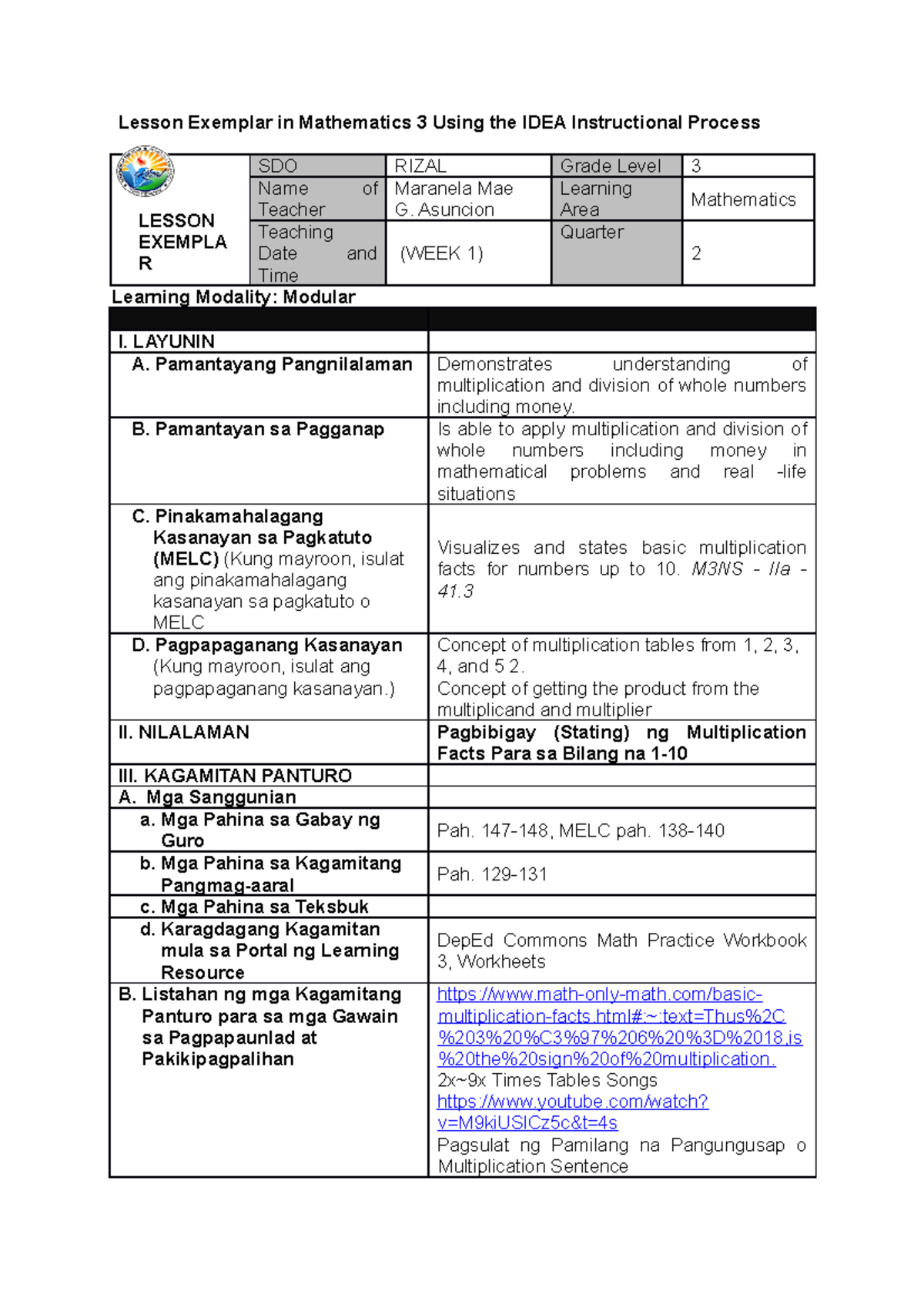 GR3QTR2MELC18 - lesson exemplar - Lesson Exemplar in Mathematics 3 ...