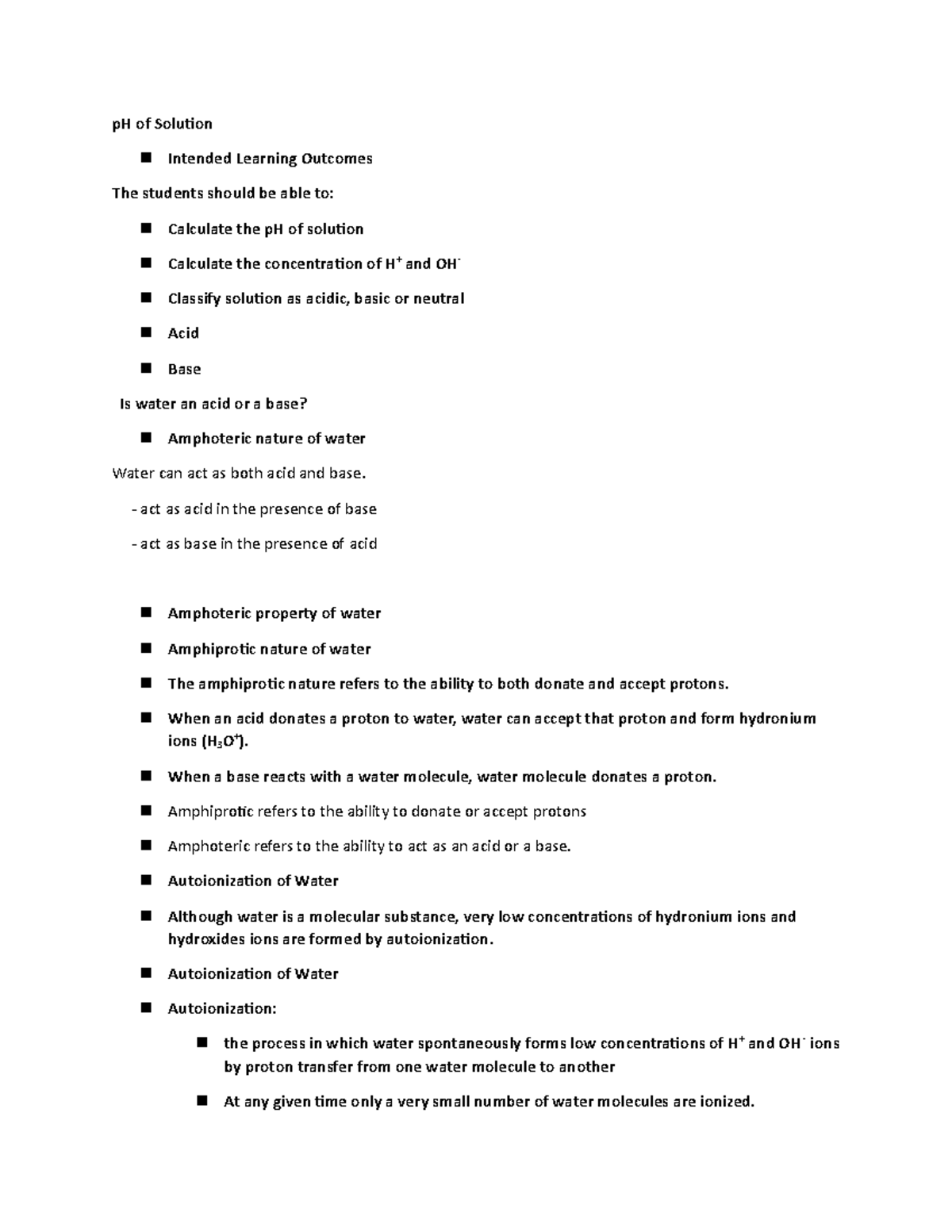 P H Of Solution P H Of Solution Ph Of Solution Intended Learning