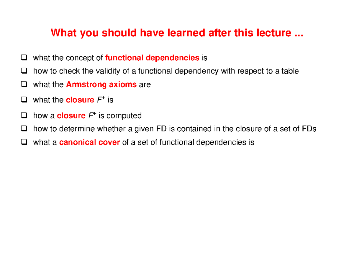 Lecture 15 - What you should have learned after this lecture ... what ...