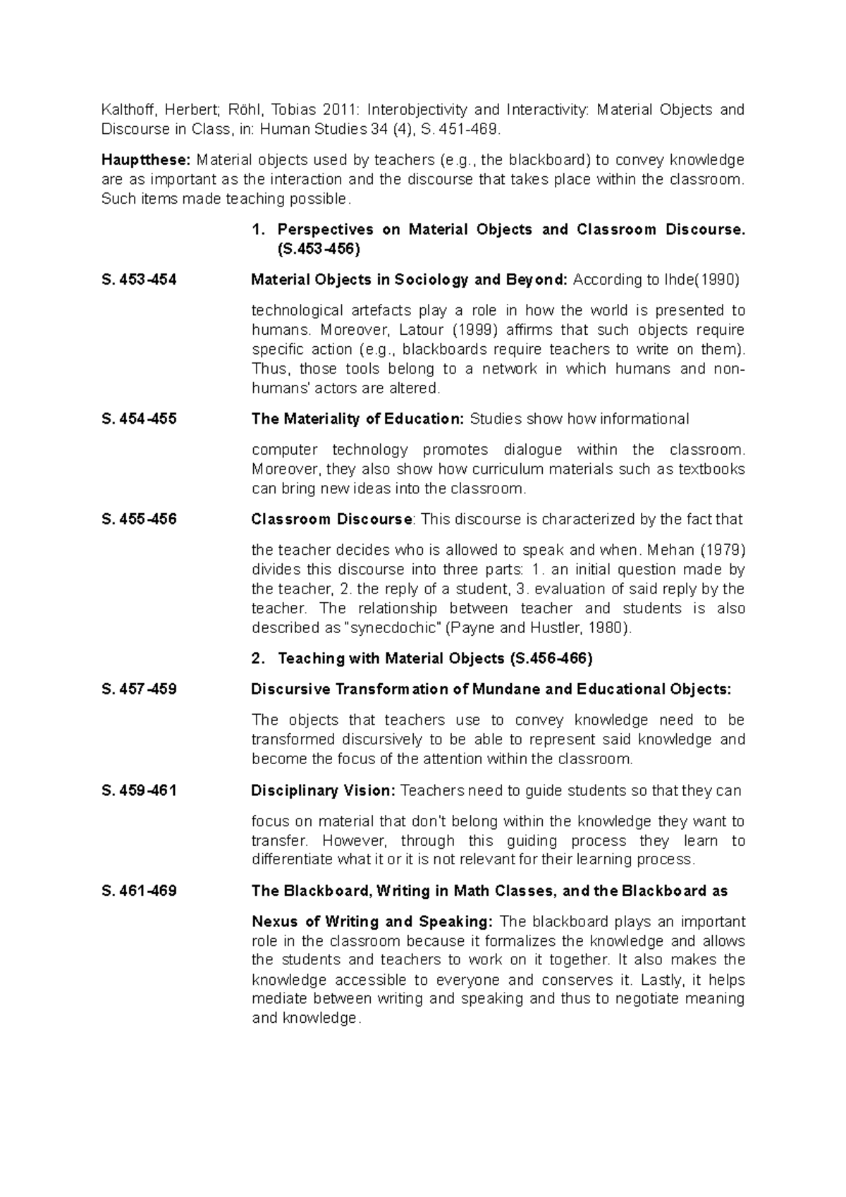 Exzerpt: Interobjektivität und Interaktivität - Kalthoff, Herbert; Röhl ...