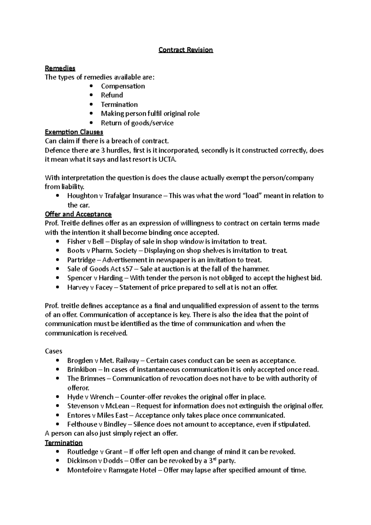 Contract Law Revision TSR - Contract Revision Remedies The types of ...