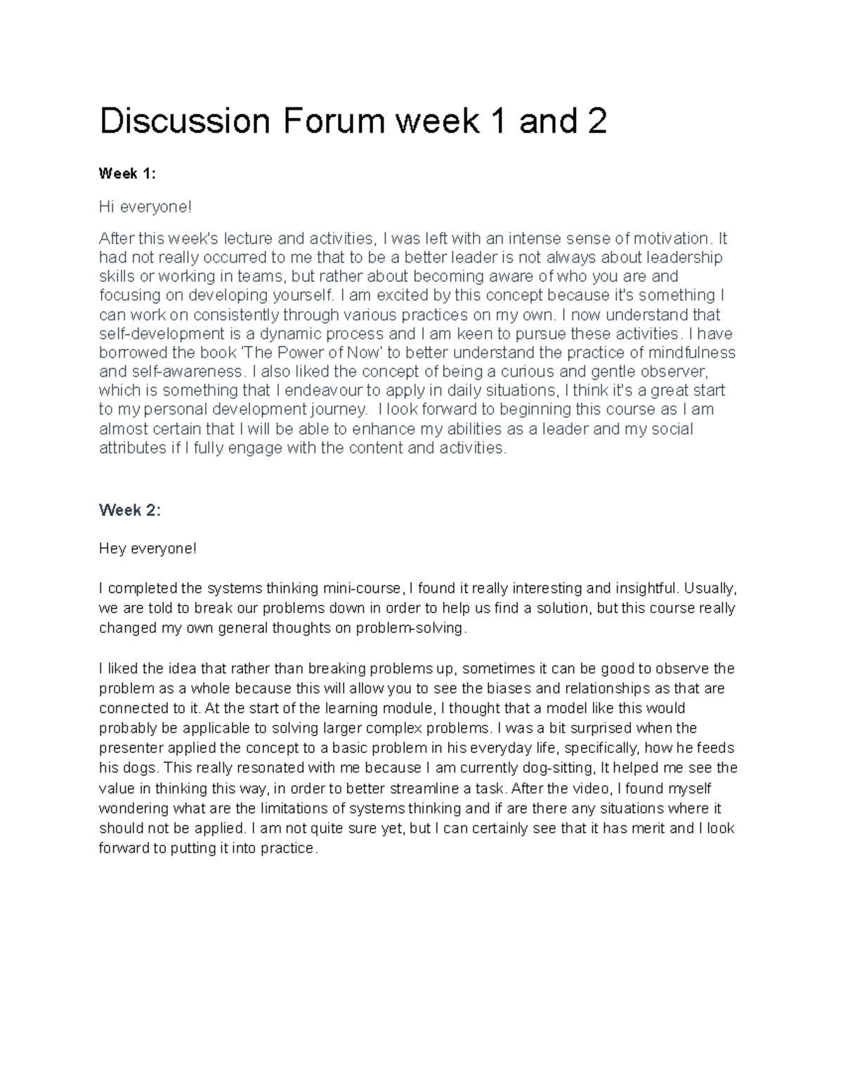 Discussion Forum Answer week 1 and 2 - Discussion Forum week 1 and 2 ...