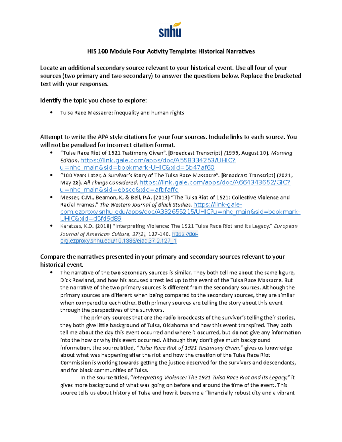 Module 4 Assignment. Narrative - HIS 100 Module Four Activity Template ...